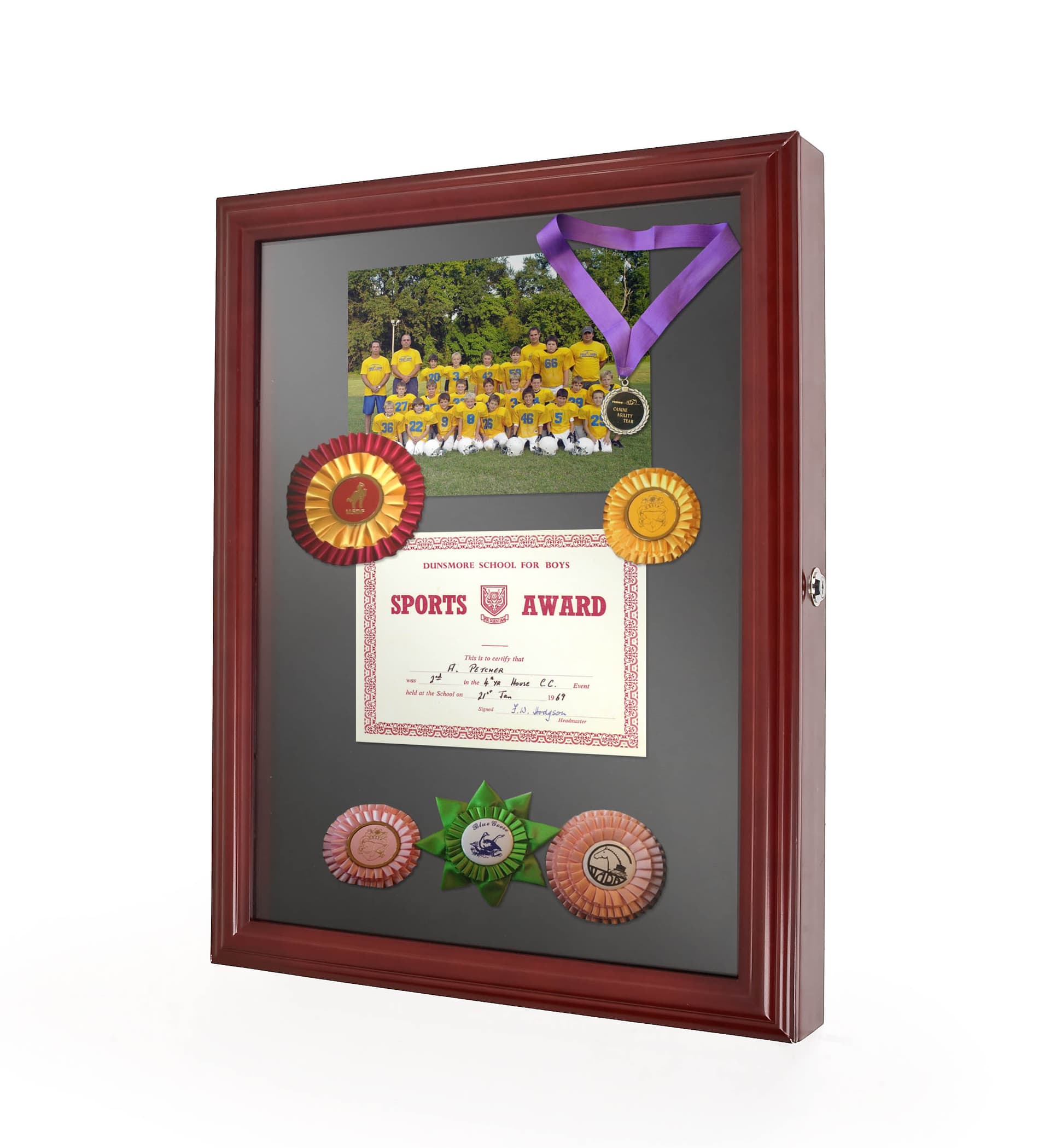 Cherry Shadowbox Frame w/ Locking Door for Use in Public Environments ...