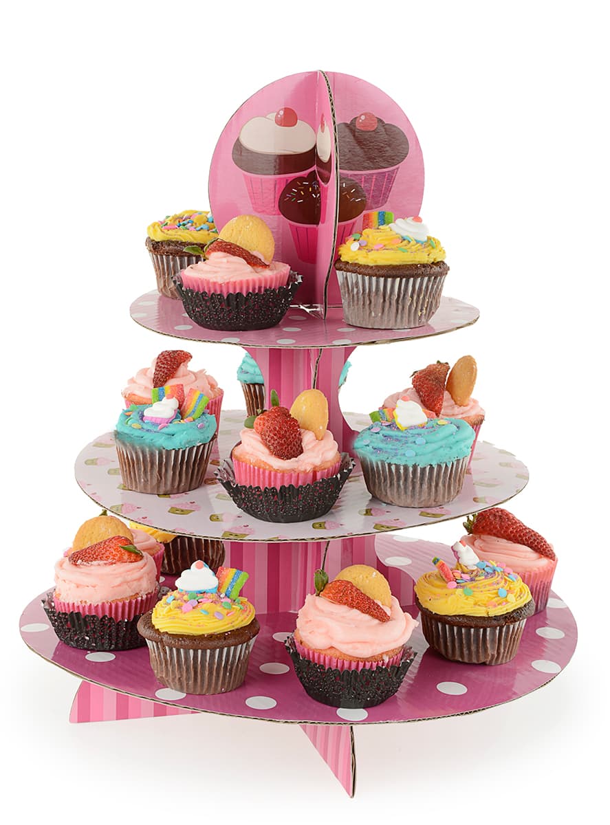 Cupcake Tier Stand | Fun Shaped Sweets Topper with Pink Cakes Pattern ...