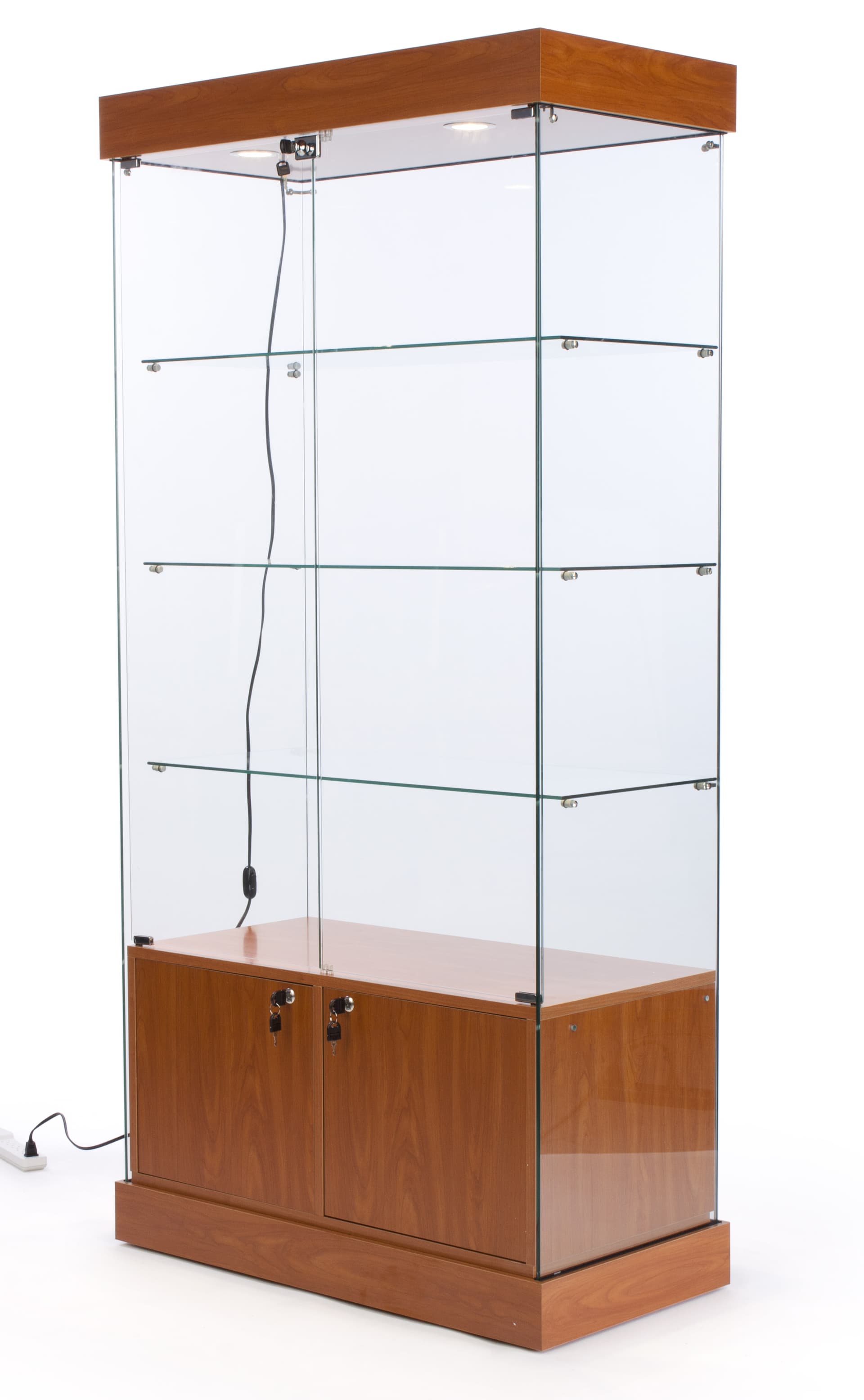 Lockable Showcase | Swing-Open Doors w/ 3 Glass Shelves & Wheels ...