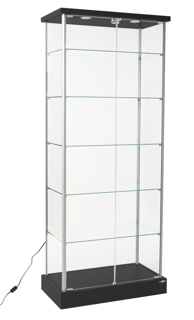 Retail Glass Display Case | (2) LED Lights & Hidden Casters | Displays2Go