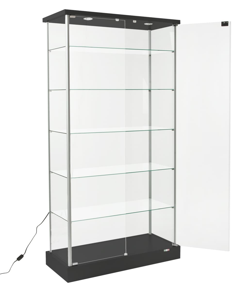 Glass Display Case | Black Canopy Top with (2) Recessed Lights ...