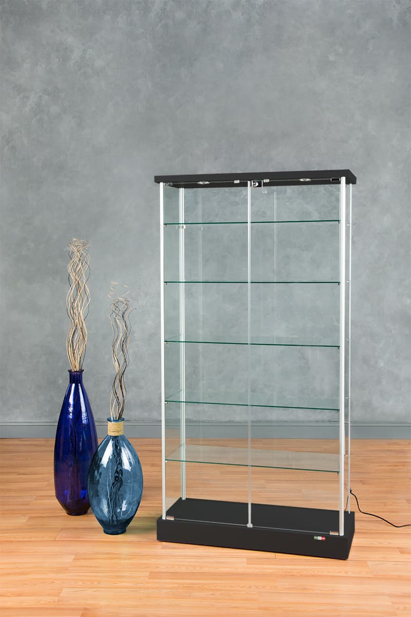 Glass Display Case | Black Canopy Top with (2) Recessed Lights ...