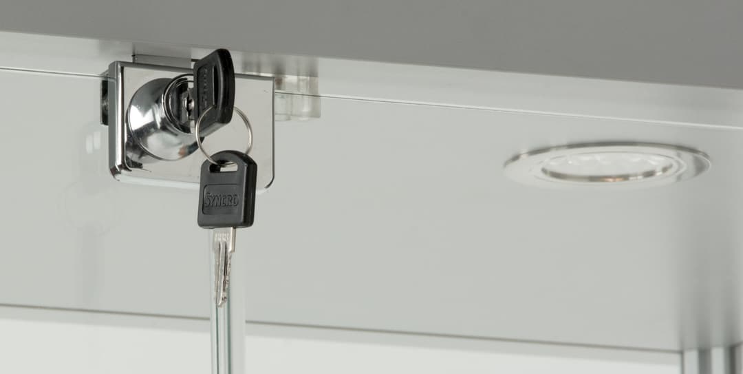 Glass Display Cabinet | (4) Hidden Casters & (2) LED Lights | Displays2Go