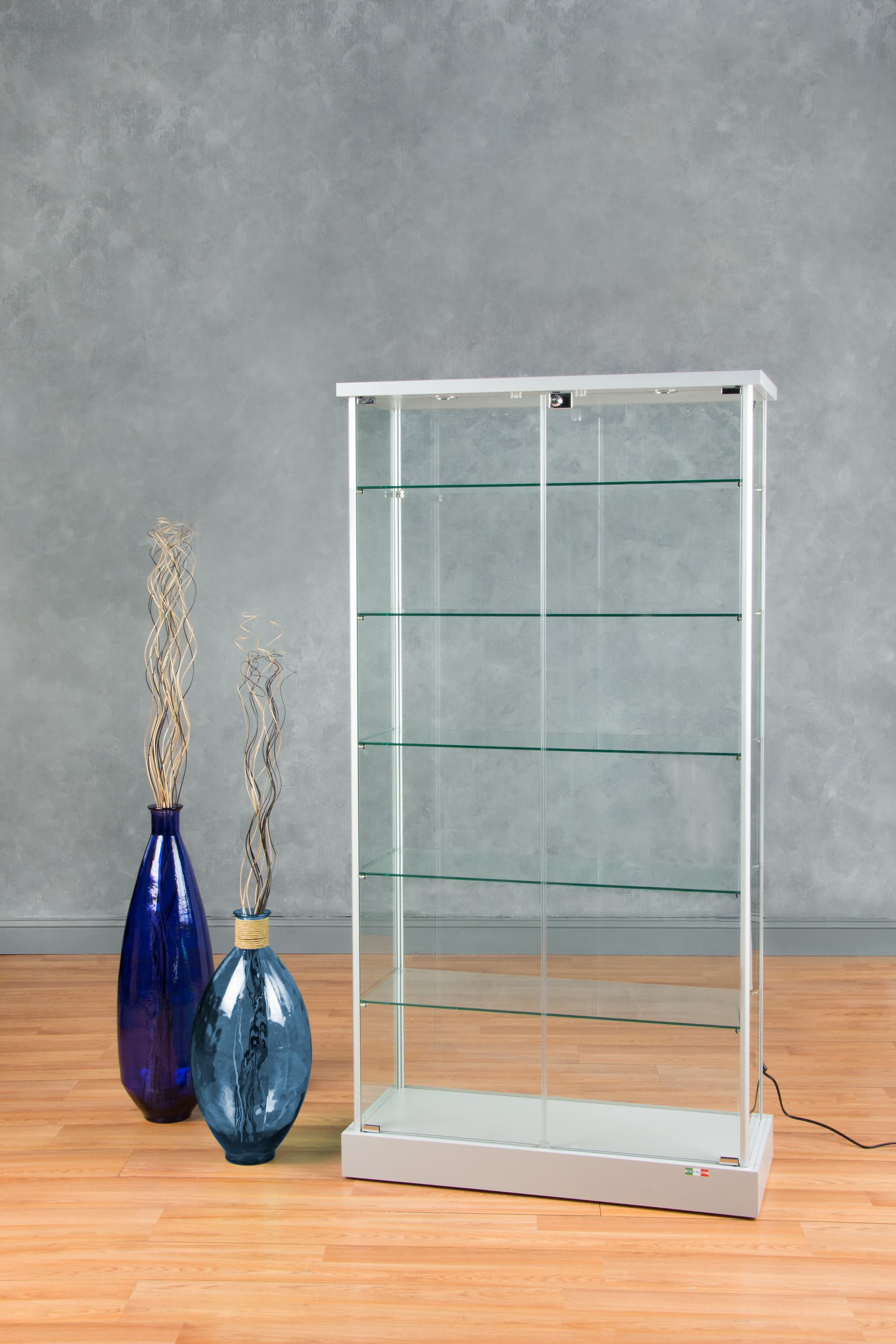 Glass Display Cabinet | (4) Hidden Casters & (2) LED Lights | Displays2Go