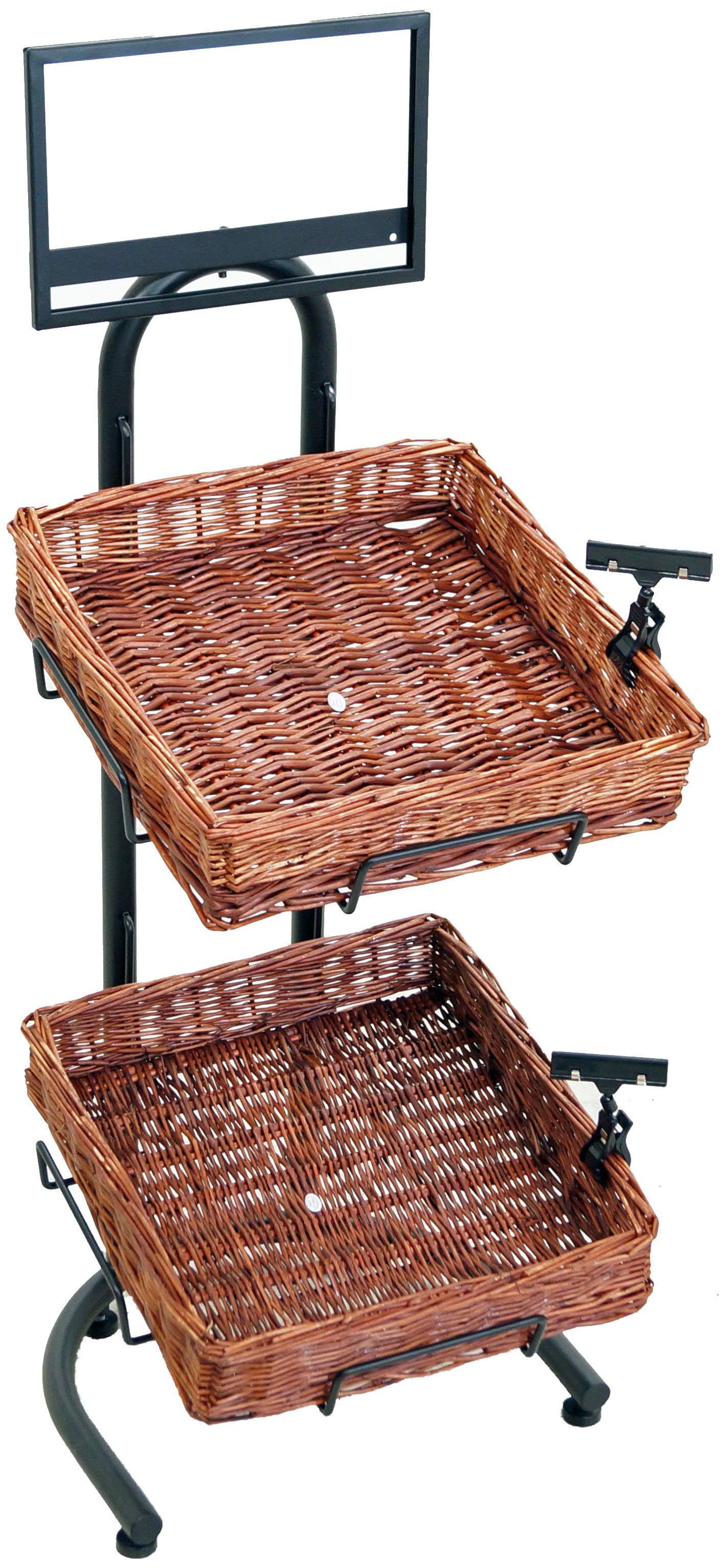 Wicker Tray Stand | Matte Black Wire & Tube Steel Frame | Displays2Go