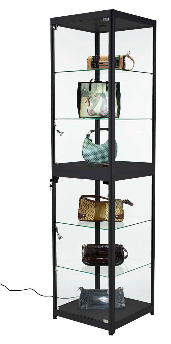 Portable Trade Show Display Case | Black Showcase with 6 LED Lights ...