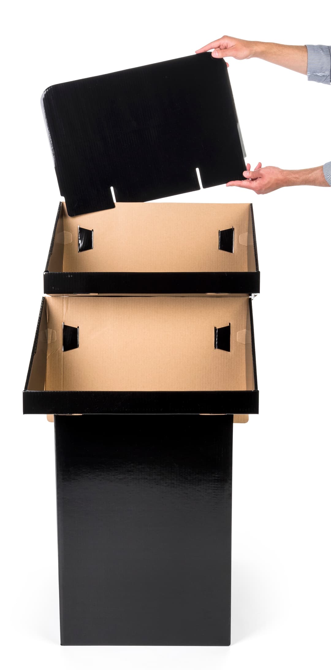 (2) Tier Display Bin - Black Corrugated Cardboard | Displays2Go