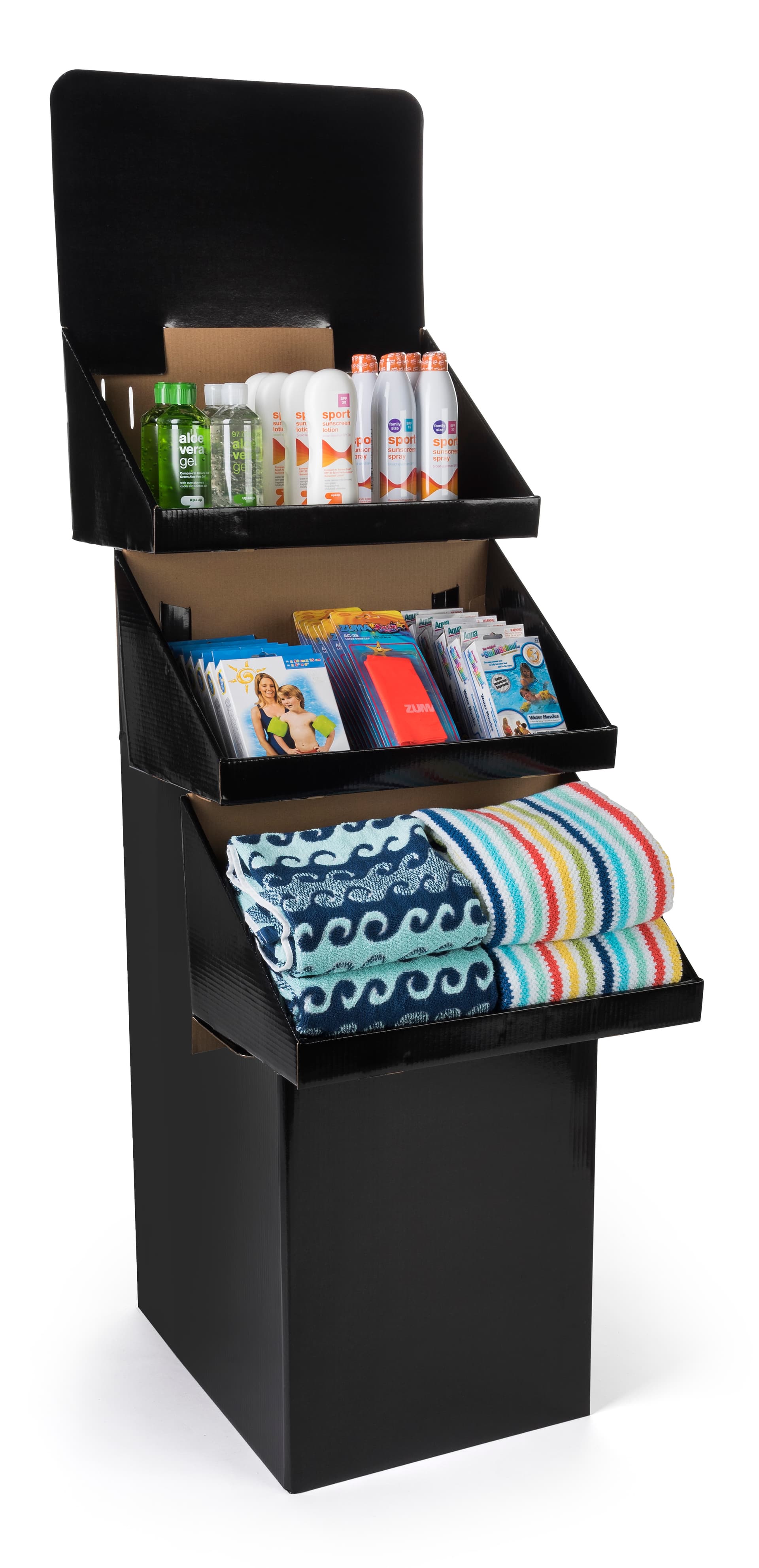 (3) Tier Cardboard Bin Display | Black Finish | Displays2Go