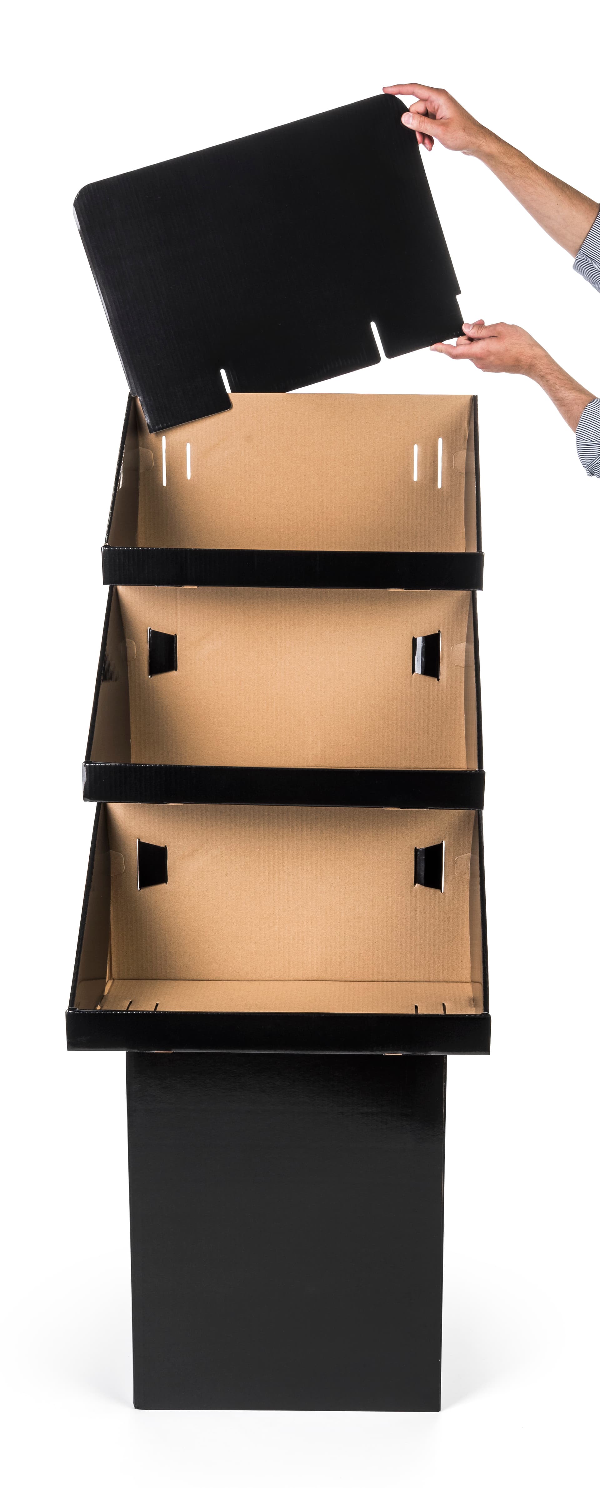 (3) Tier Cardboard Bin Display | Black Finish | Displays2Go