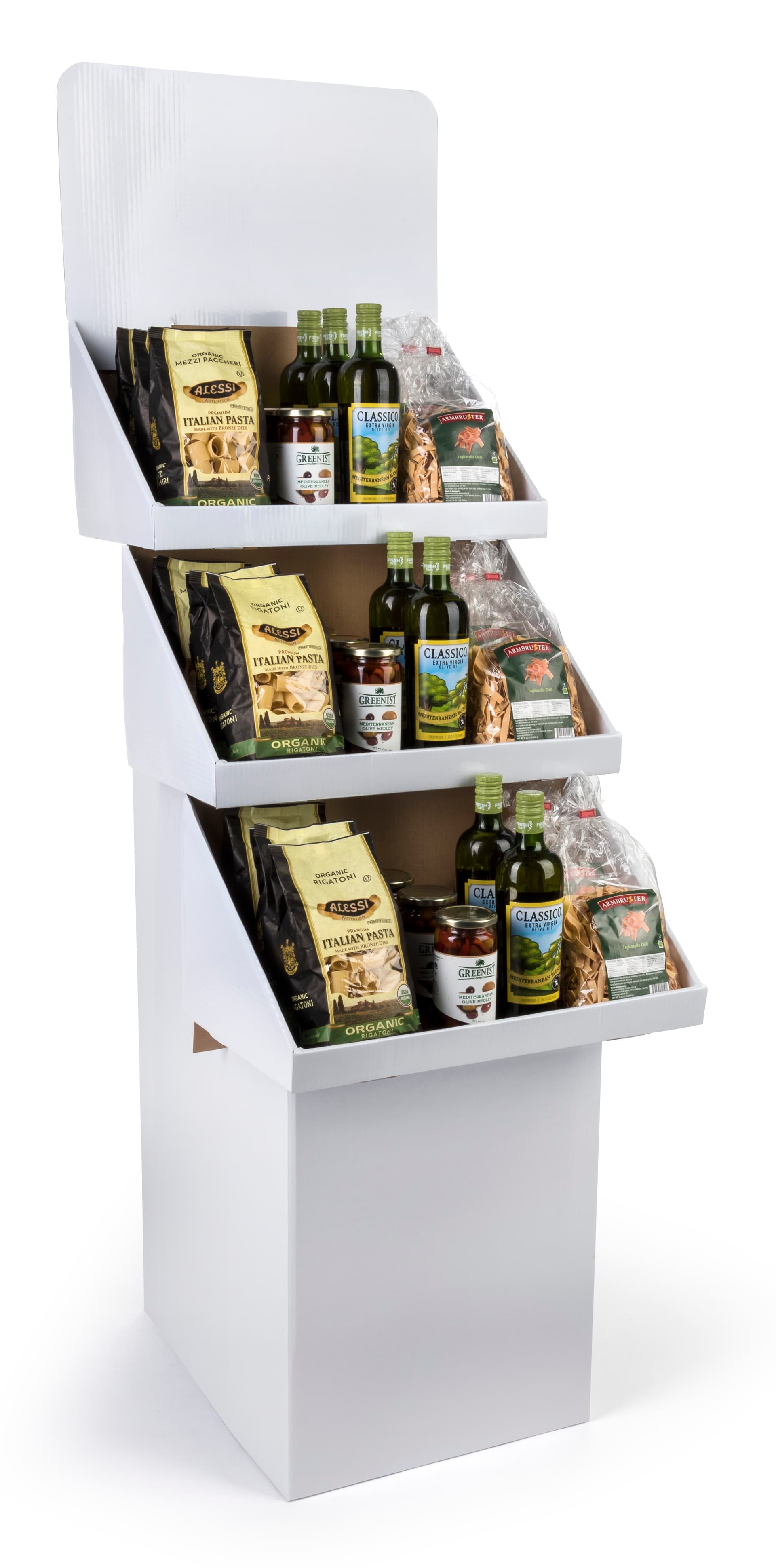 Bin Display | (3) Tier White Display With Custom Header Space | Displays2Go
