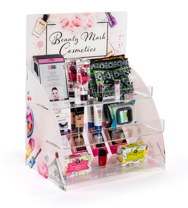 Three Tier Printed Acrylic Display Shelves | Custom Printing | Displays2Go