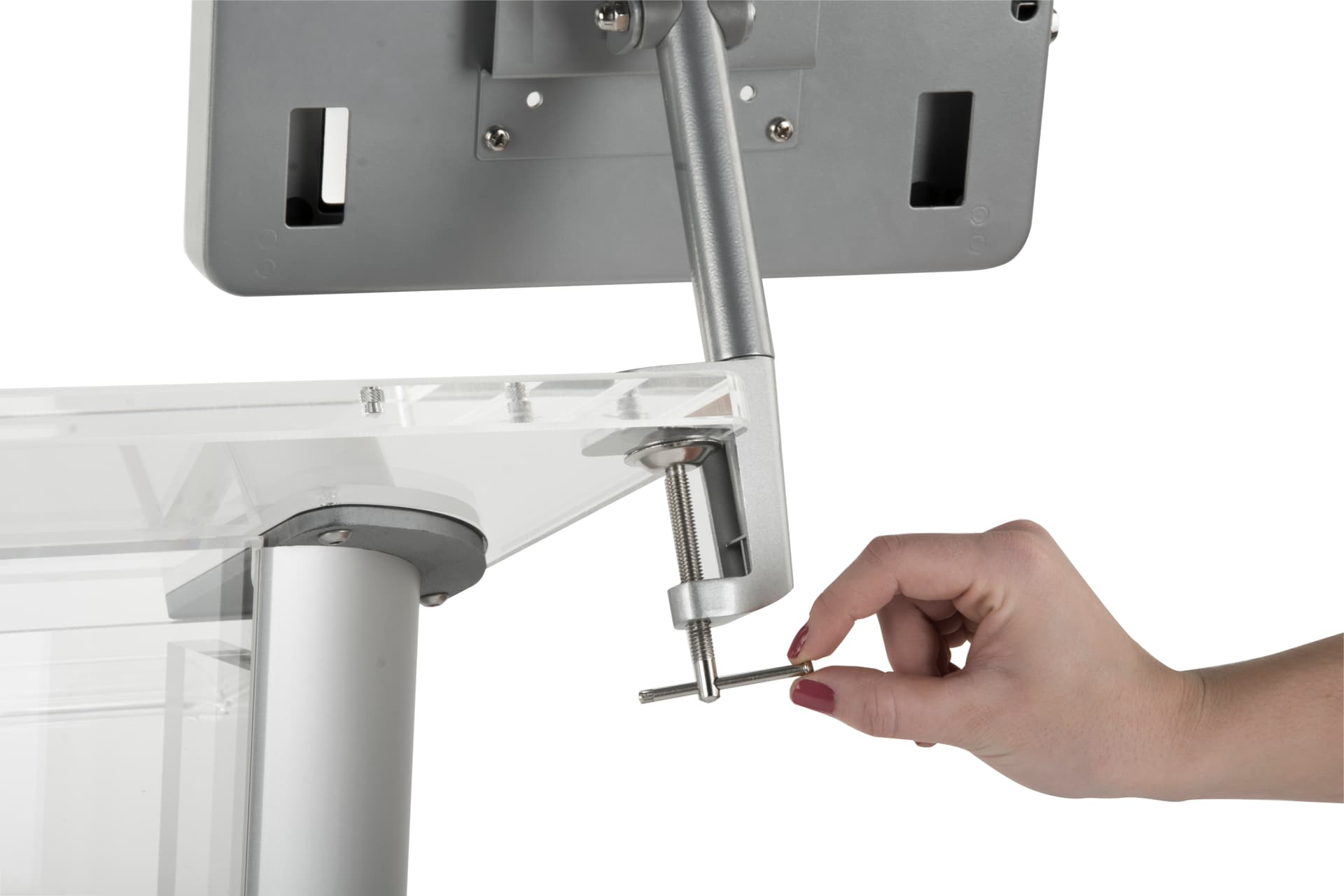 Speech Stand for iPad | Acrylic Lectern & Clamping Enclosure | Displays2Go