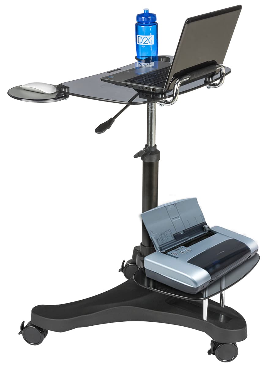 Sit To Stand Rolling Workstation | Smoke Colored Glass Shelving ...