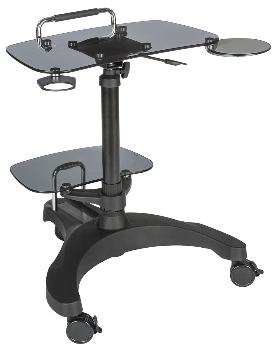 Sit To Stand Rolling Workstation | Smoke Colored Glass Shelving ...