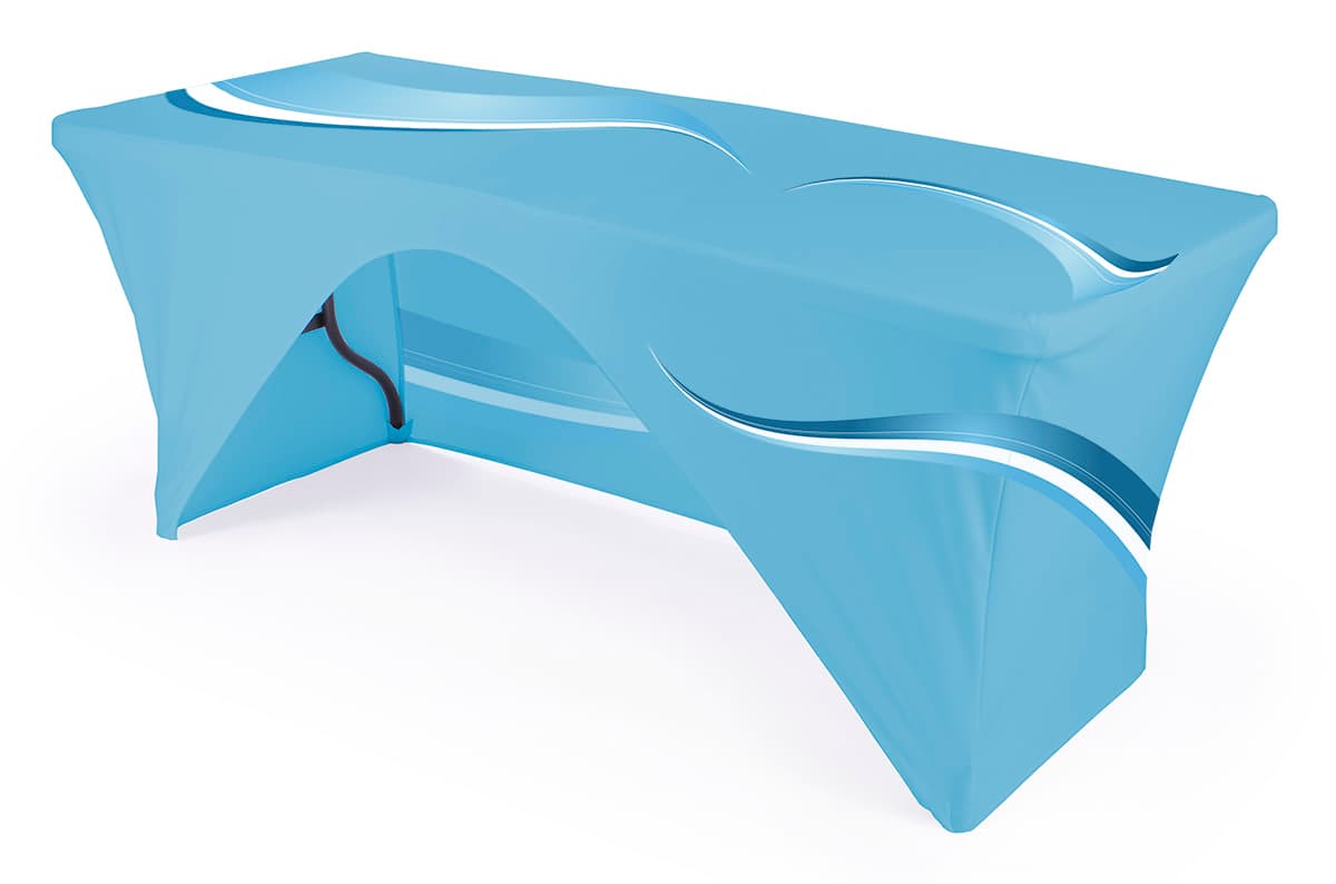 Custom Exhibit Booth | 6’ Full Print Stretch Table Cover | Displays2Go