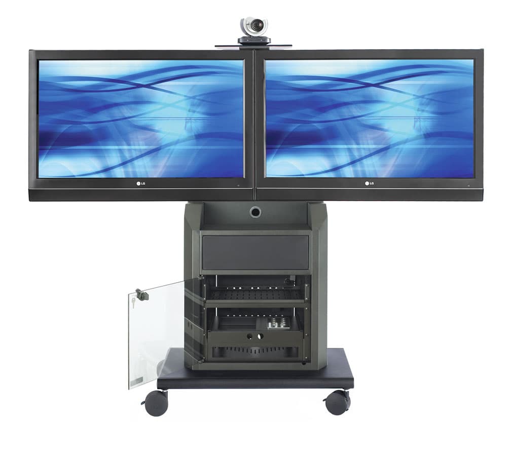 Multimedia Cart for (2) Large Flat Screens & Locking Cabinet | Displays2Go