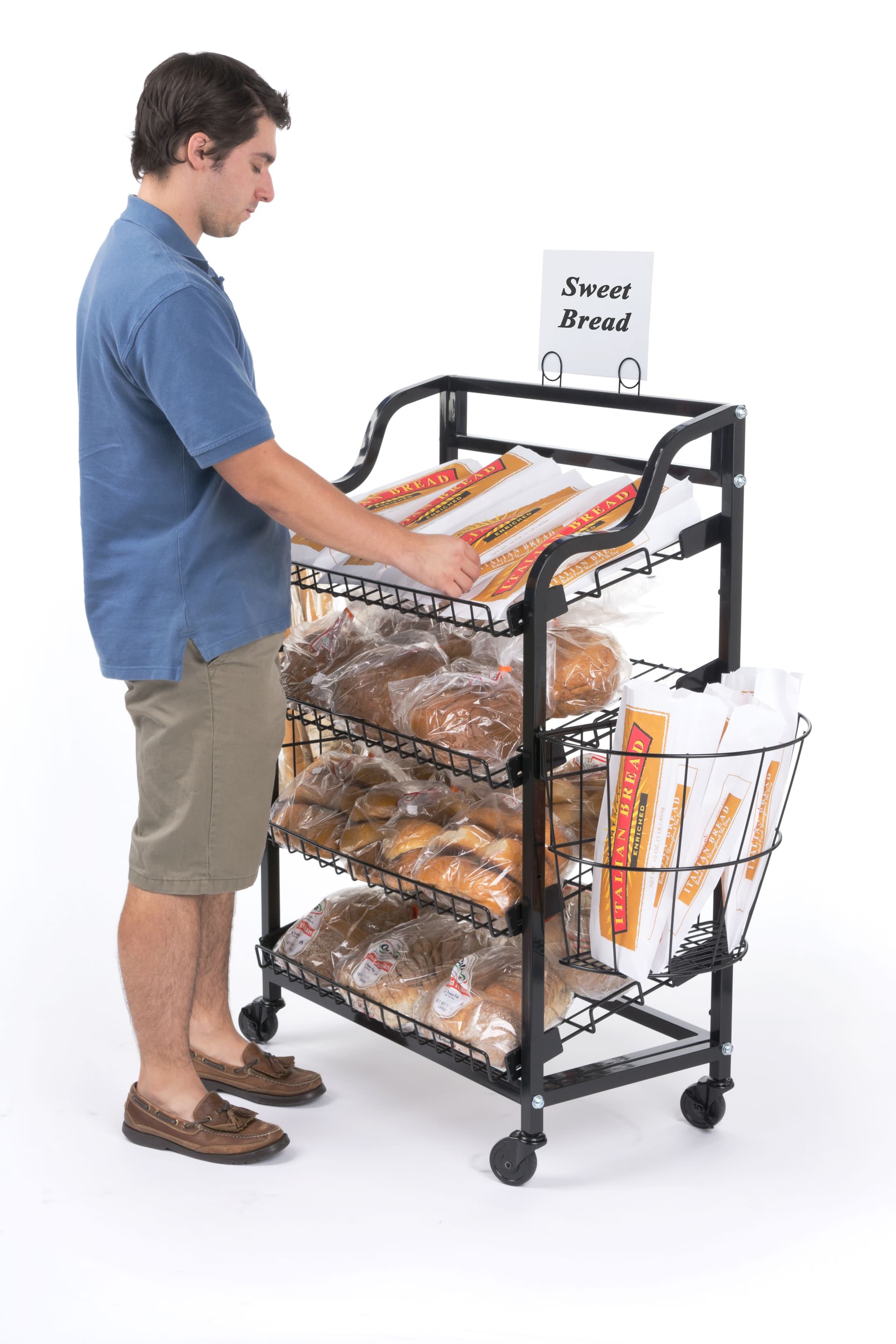 Floor Standing Bread Stand | Side Baskets, Wheels for Mobility ...