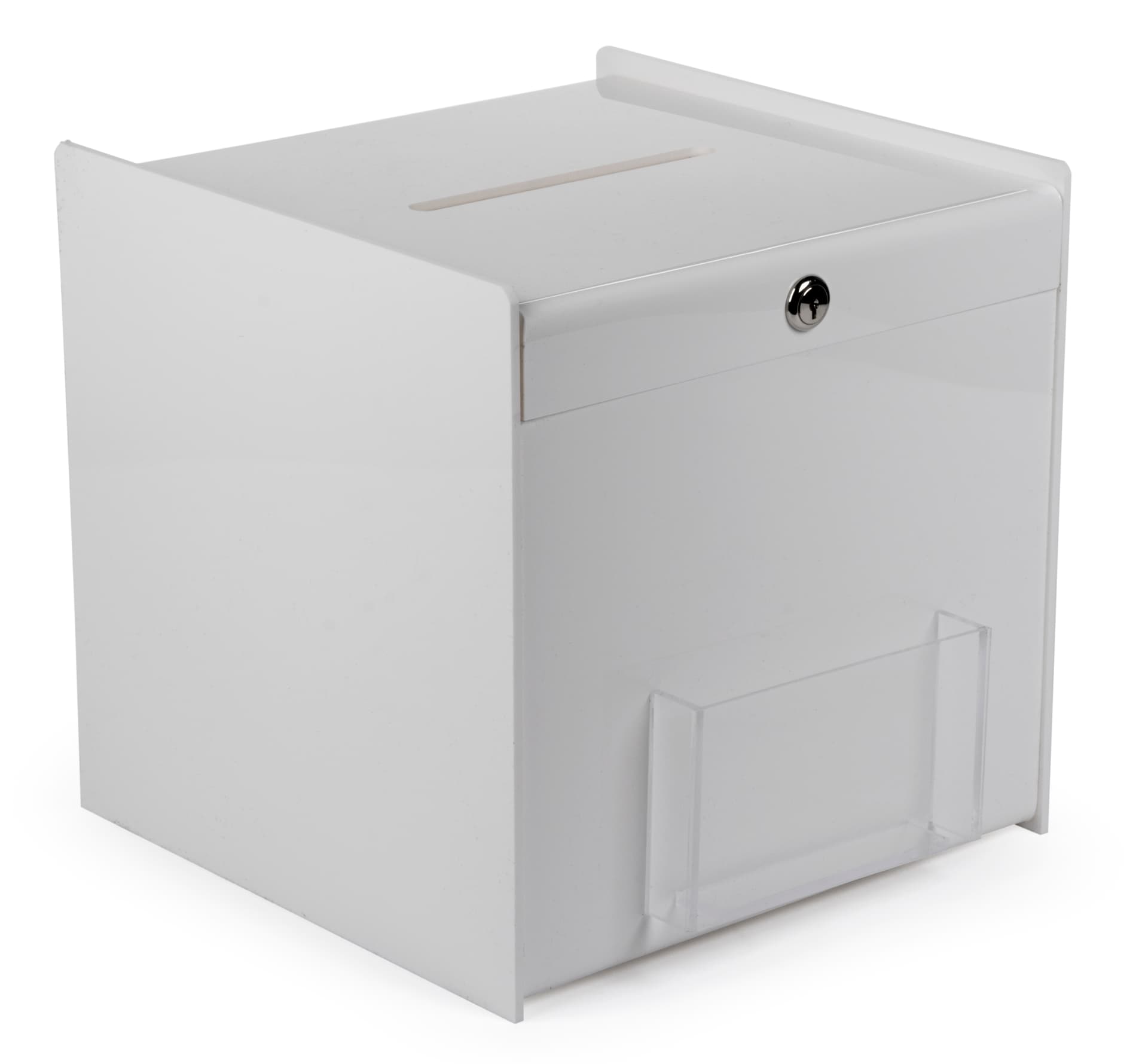 White Ballot Box with Form Pocket - Locking | Displays2Go