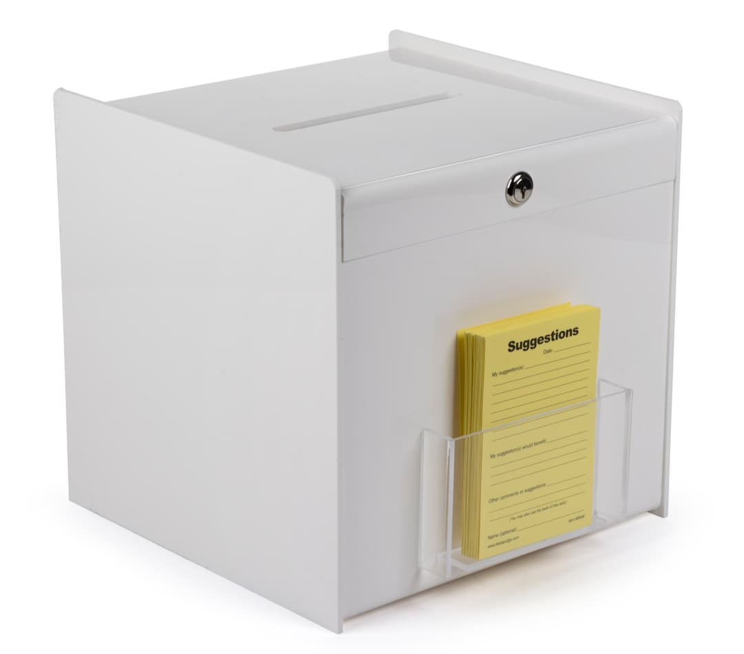 White Ballot Box with Form Pocket - Locking | Displays2Go