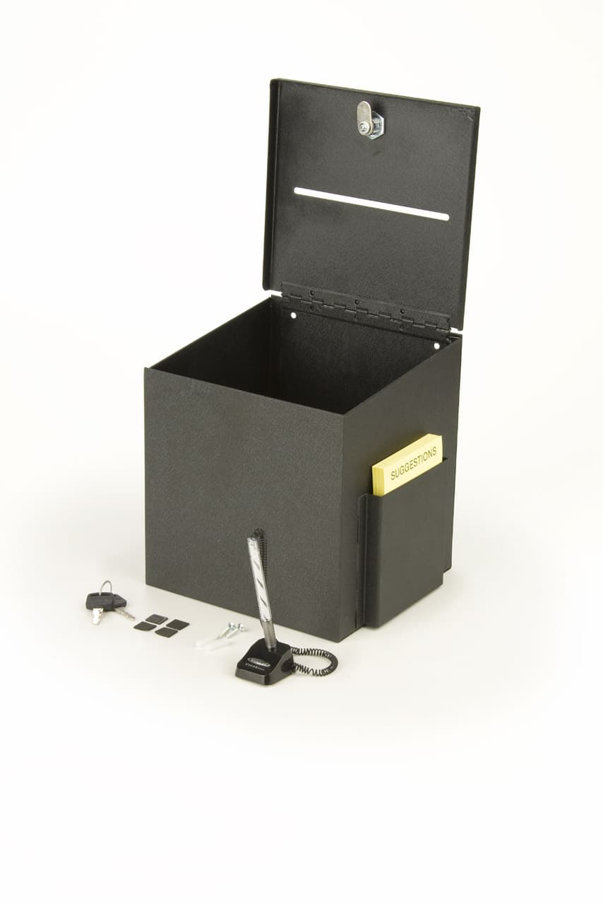 Metal Comment Box - Locking w/ Ballot Holder & Security Pen | Displays2Go