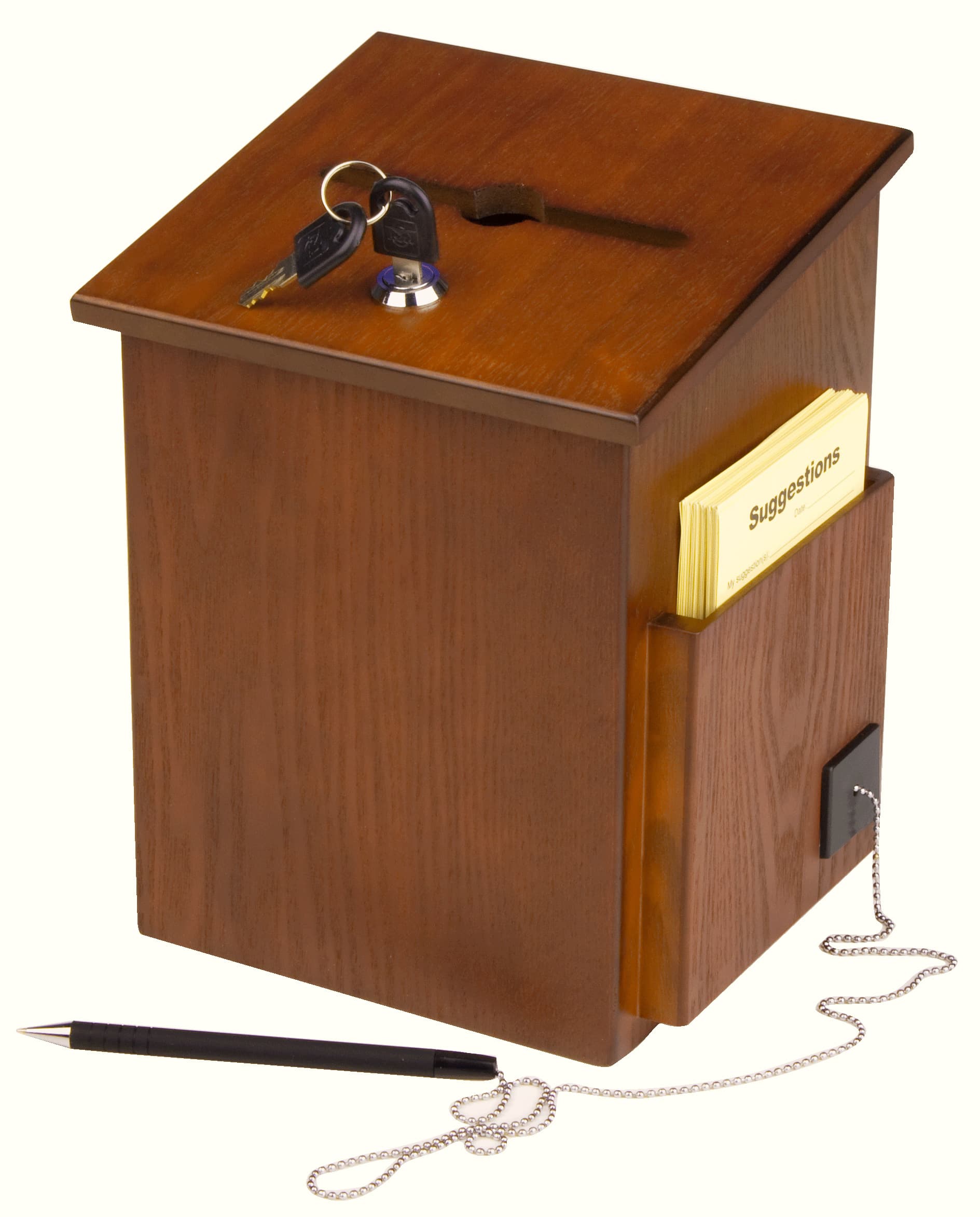 Charity Box in Wood with Security Pen & Ballot Pocket | Displays2Go