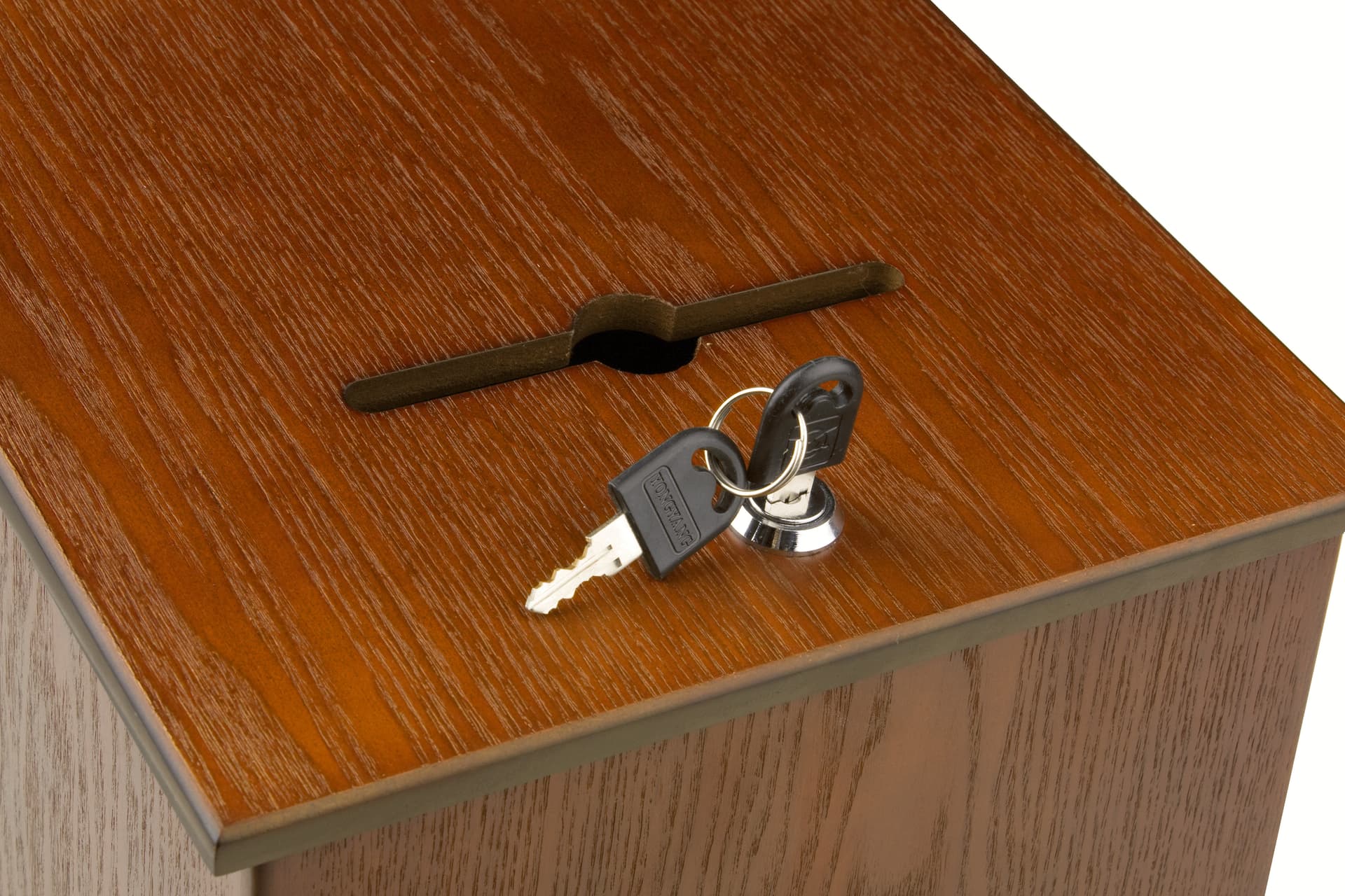 Charity Box in Wood with Security Pen & Ballot Pocket | Displays2Go