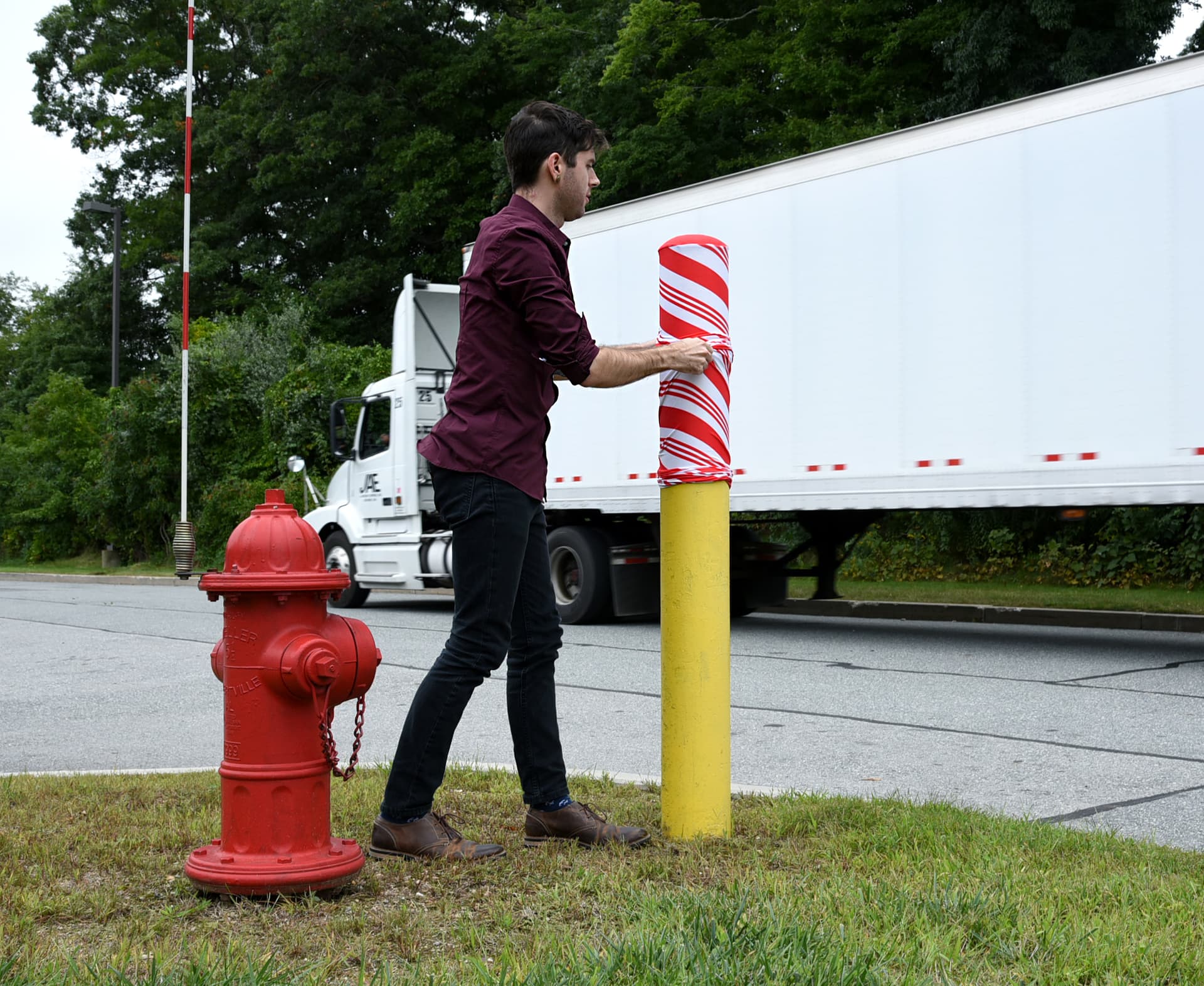 Candy Cane Bollard Cover | Festive Stretch Fit Decoration | Displays2Go