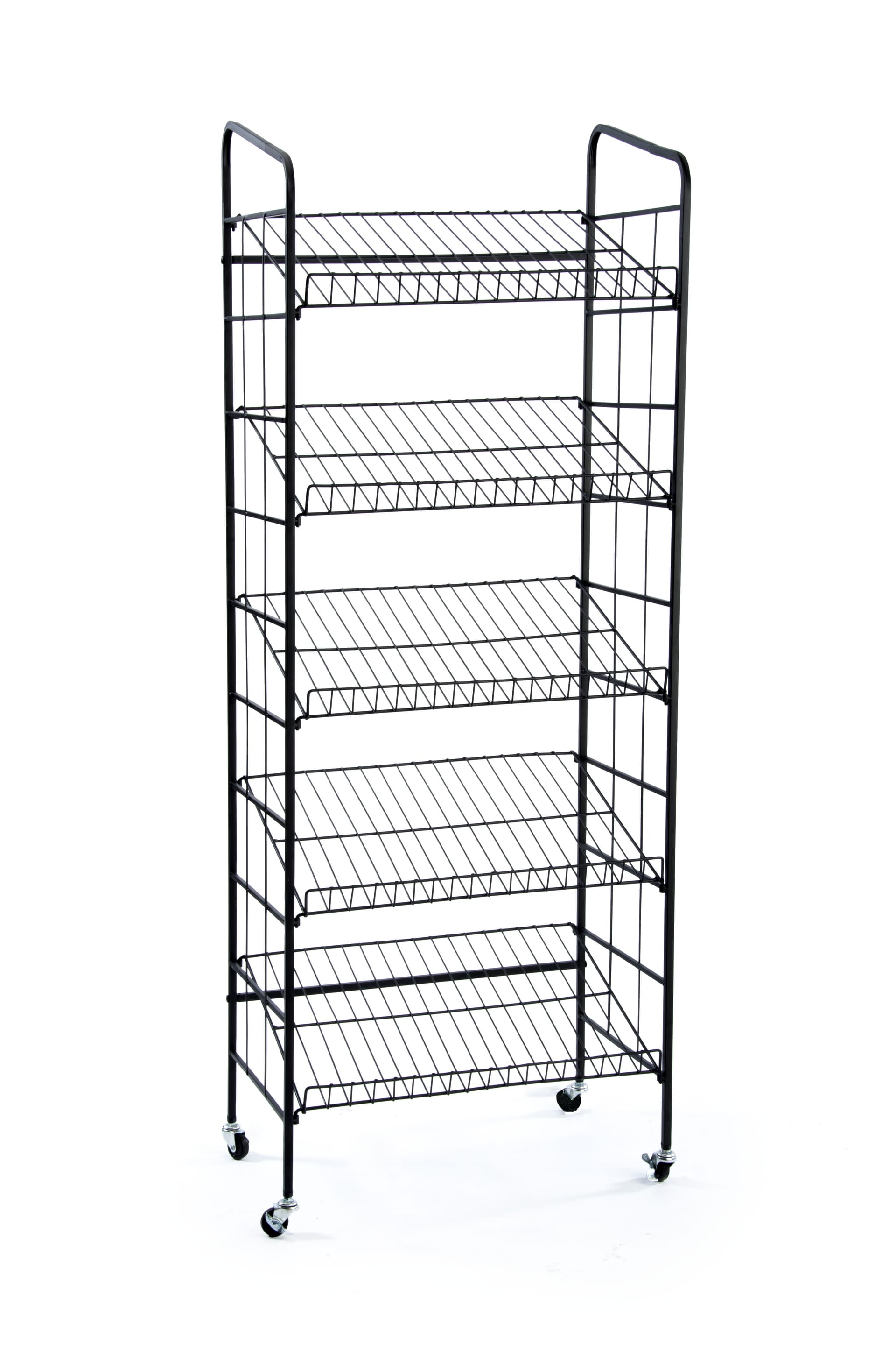 Wire Bakers Rack | 5 Gravity Shelves & Locking Casters | Displays2Go