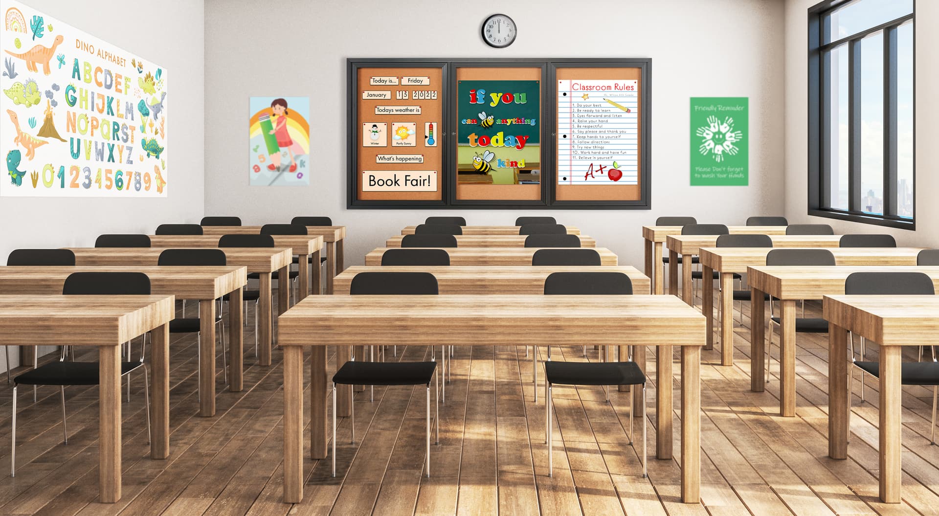 72" x 36" Locking Bulletin Boards | Black or Silver Finish | Displays2Go