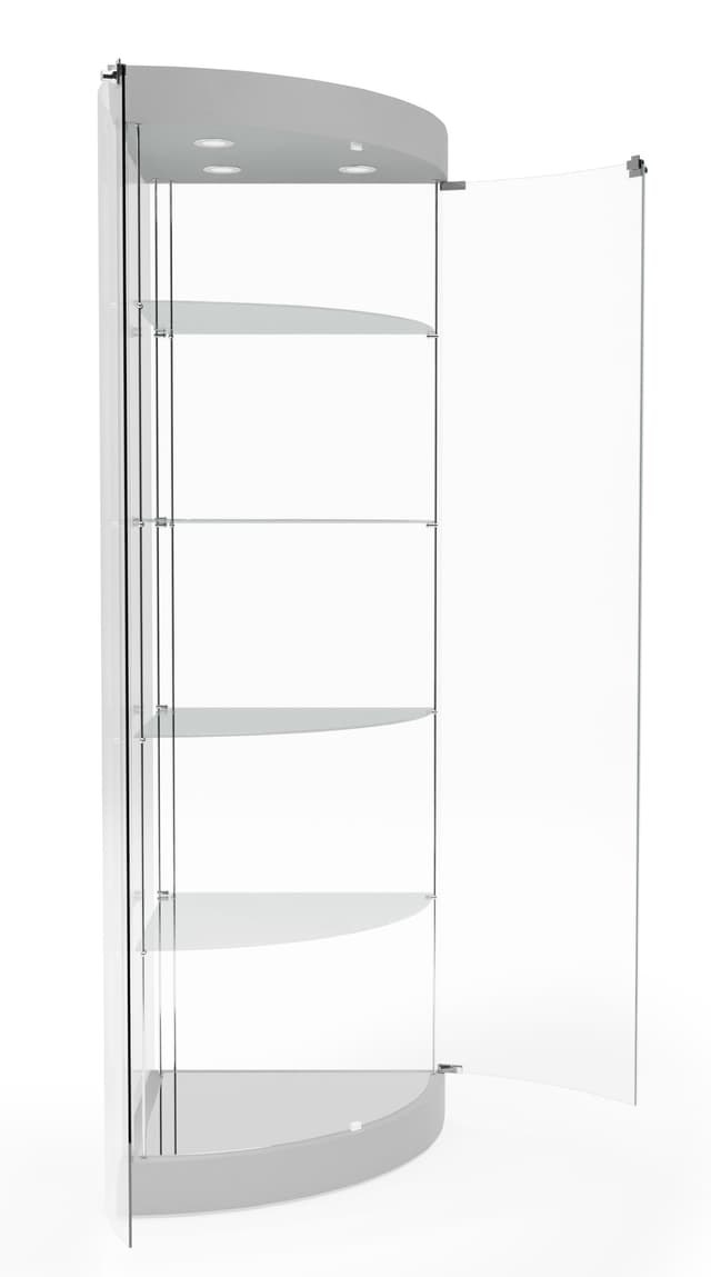 Corner Display Case | Four Hidden Casters | Displays2Go