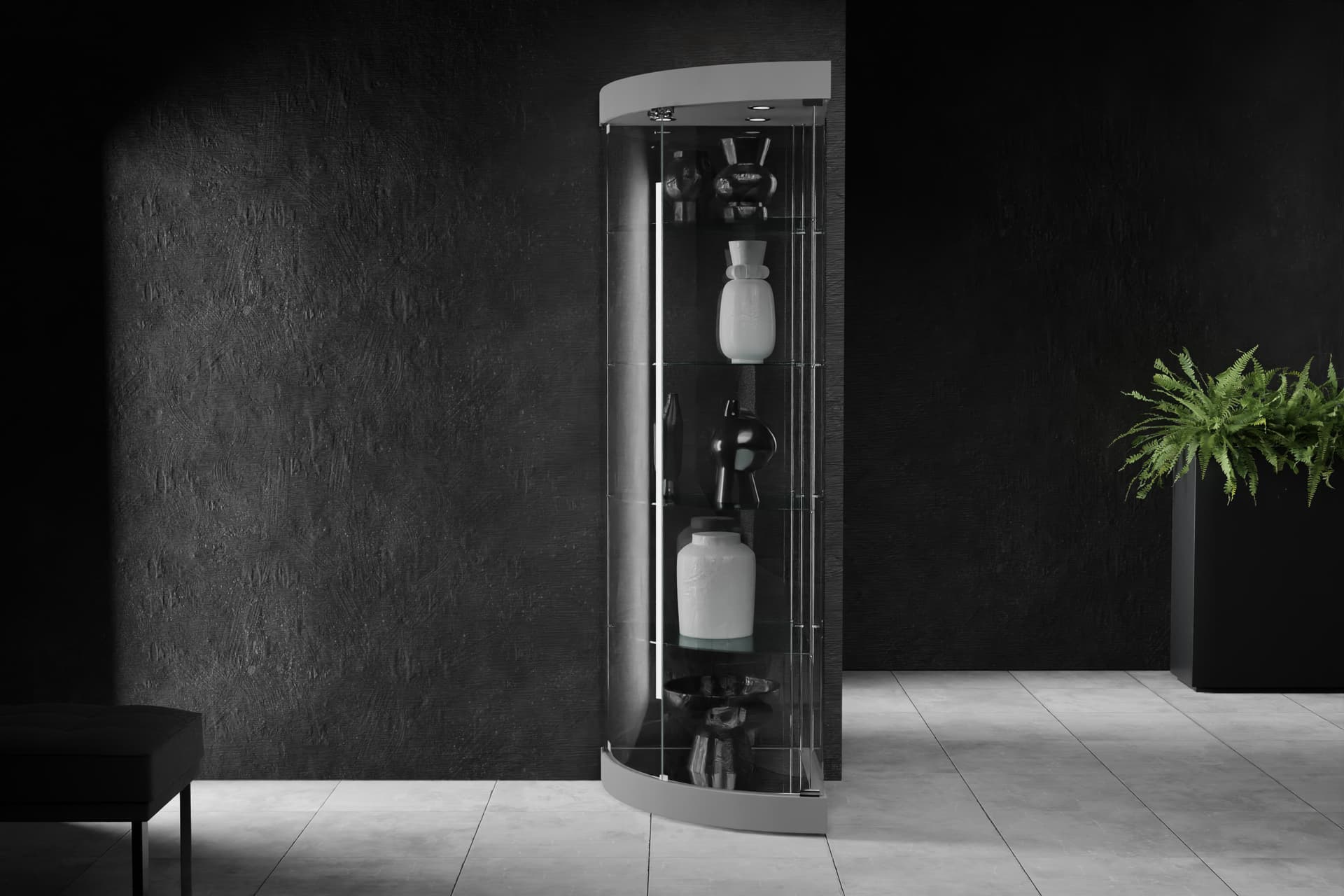 Corner Display Case | Four Hidden Casters | Displays2Go