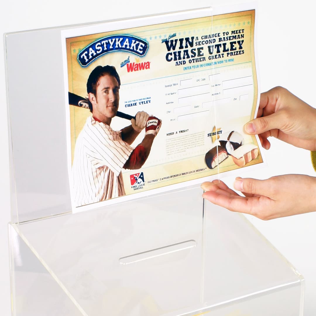 Sweepstakes Box | Display With Security Lock and Sign Channel | Displays2Go