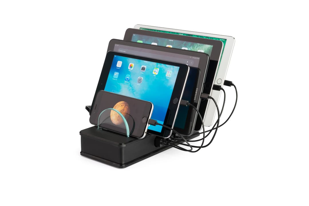 5-Port USB Charging Station Dock | Modern Acrylic Dividers | Displays2Go
