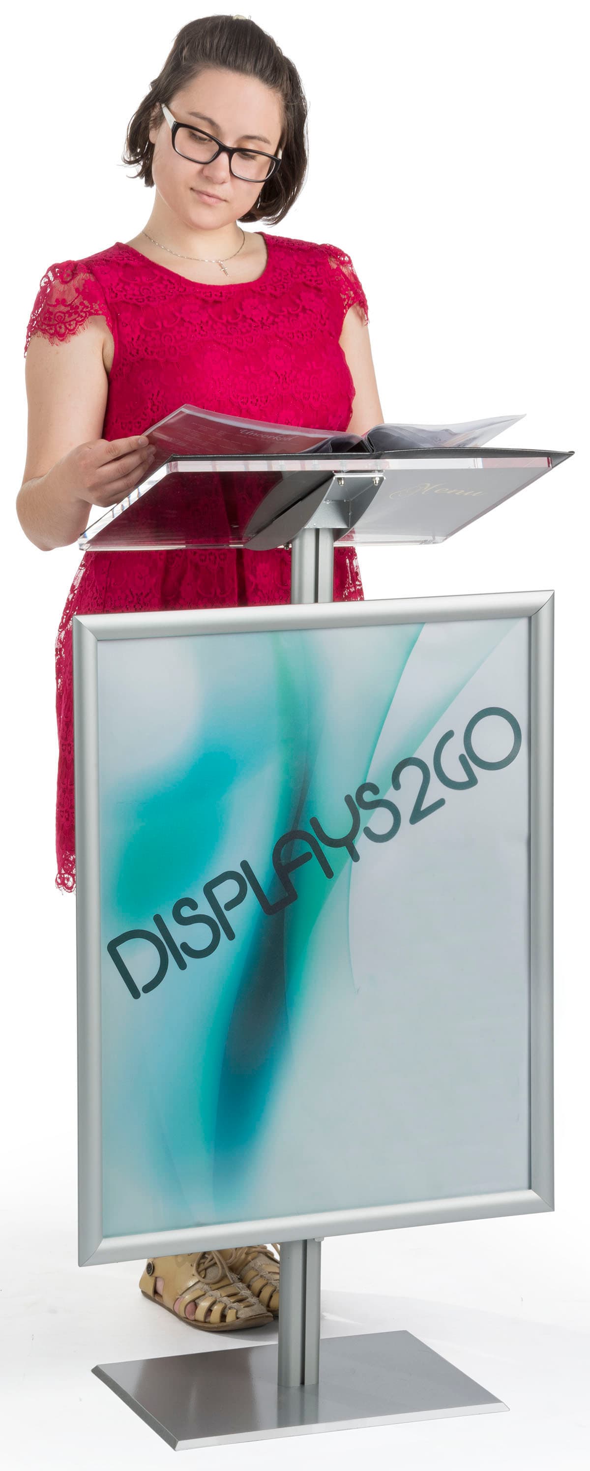 Silver Economy Lectern with Poster Frame | 22" x 28" Snap Edges ...