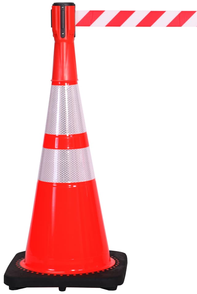 Traffic Cone with Mounted Barrier | Nylon Belt | Displays2Go