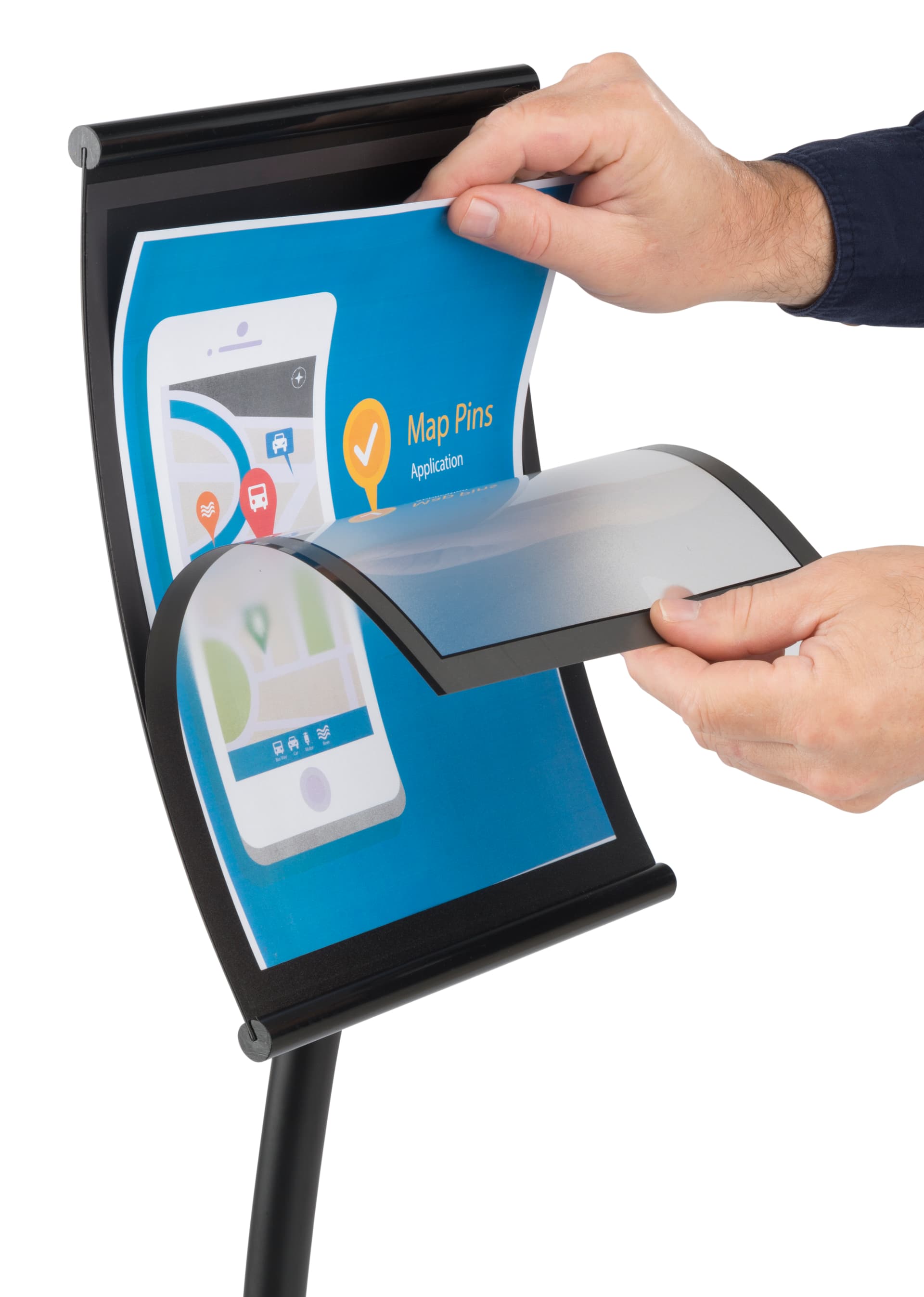 Concave Sign Display | Curve Aluminum Pole - Portrait Frame | Displays2Go