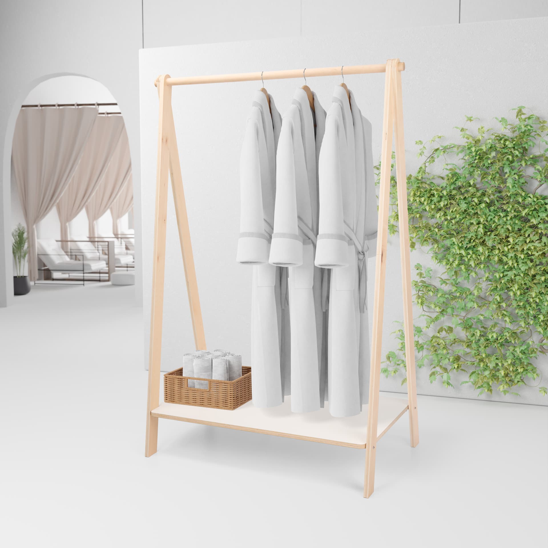 Wooden Clothing Rack | with Wooden Shelf | Displays2Go