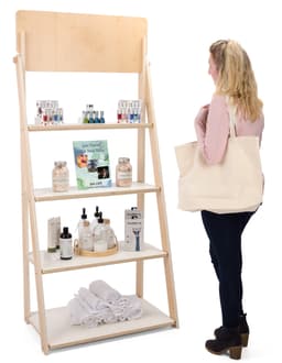 White Ladder Shelves | 4 Tier Multi-Level Display | Displays2Go