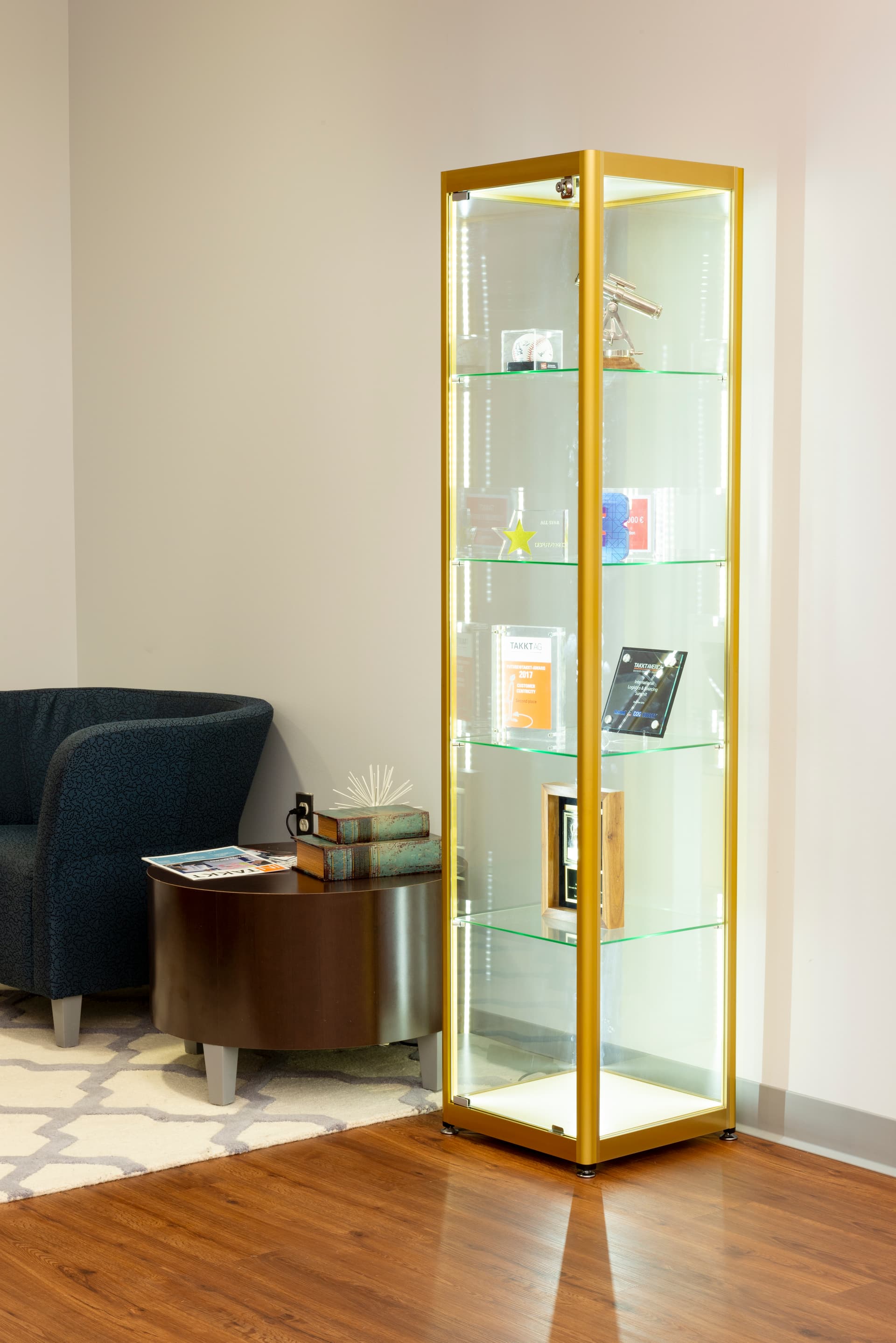 Full Glass Narrow Tower | Elegant Gold Aluminum Framing, 15.5"w ...