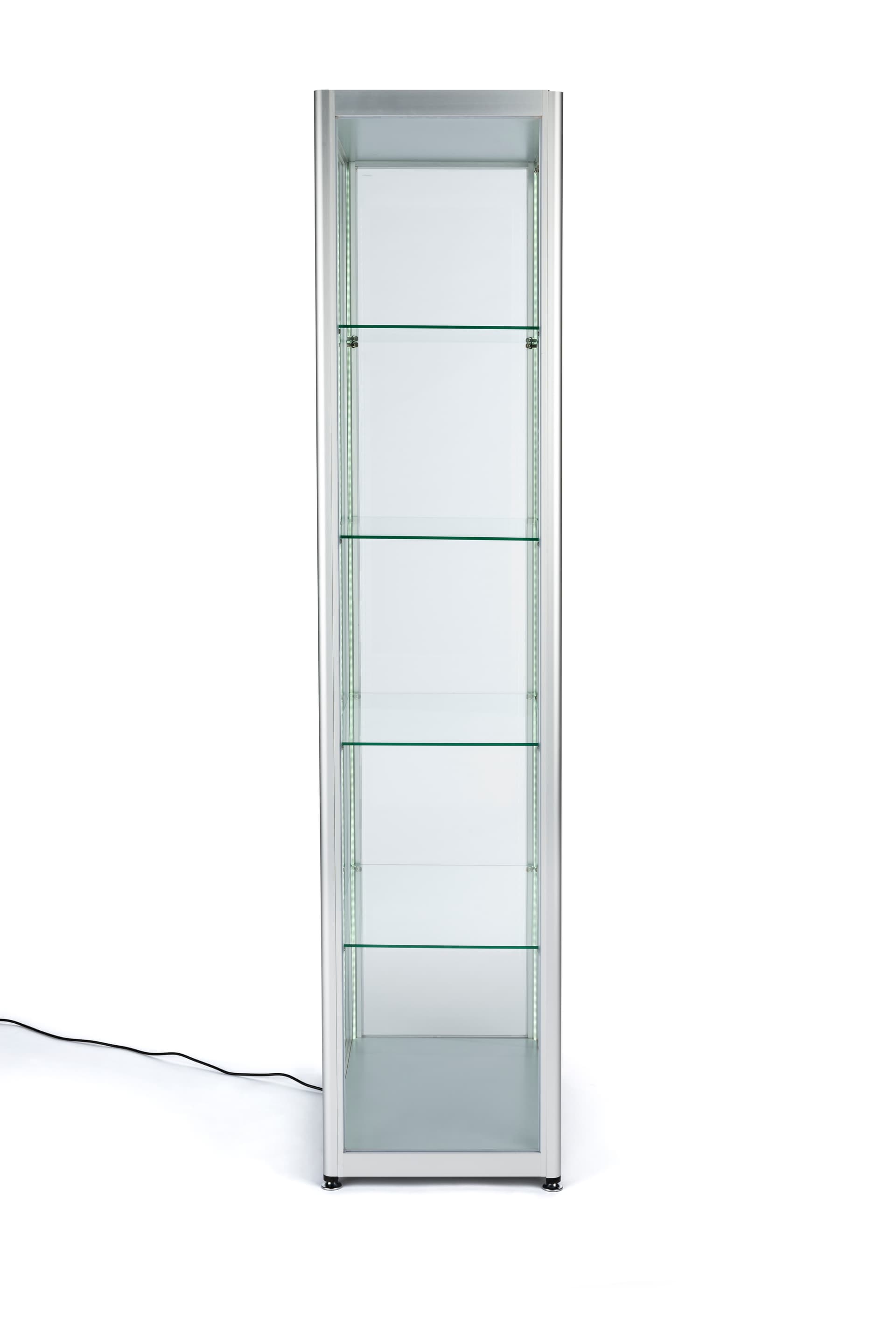Full Glass Narrow Display Showcase | Aluminum Frame, 23.5"w | Displays2Go