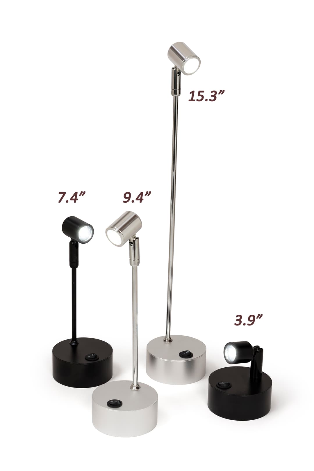 Display Case Spotlights | 4 Sizes, Set of Two in Black or Silver ...