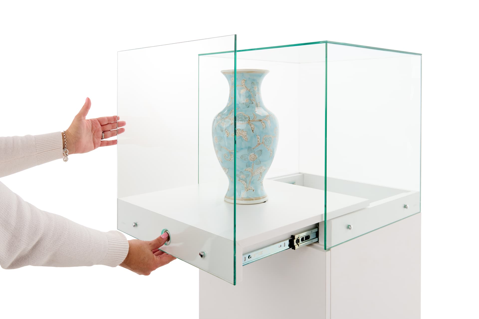 Glass-Top Pedestal Display Case | Frameless Glass Showcase | Displays2Go