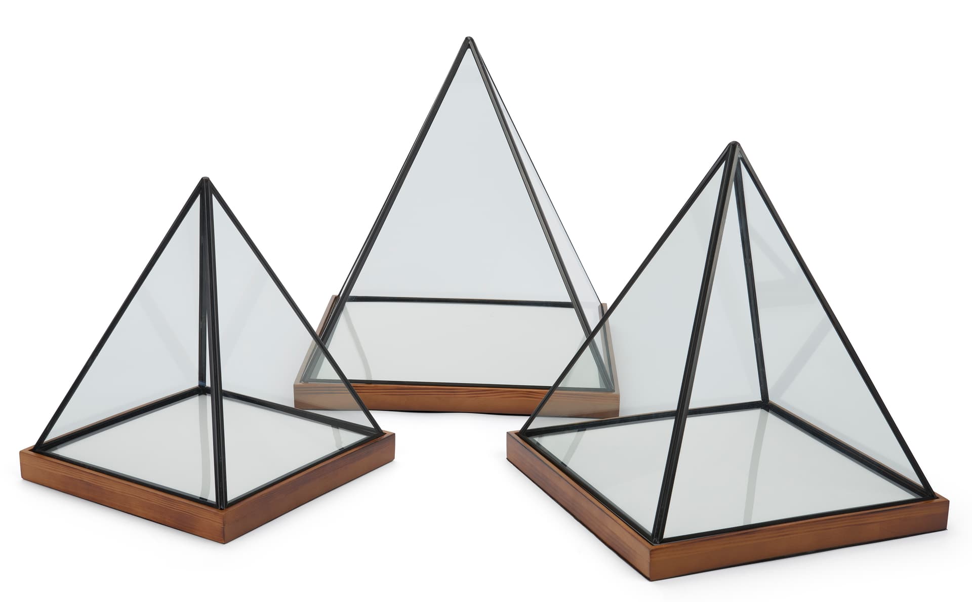 Lighted Pyramid Glass Box | Antiqued Gold Edging and Lift-Off Top ...