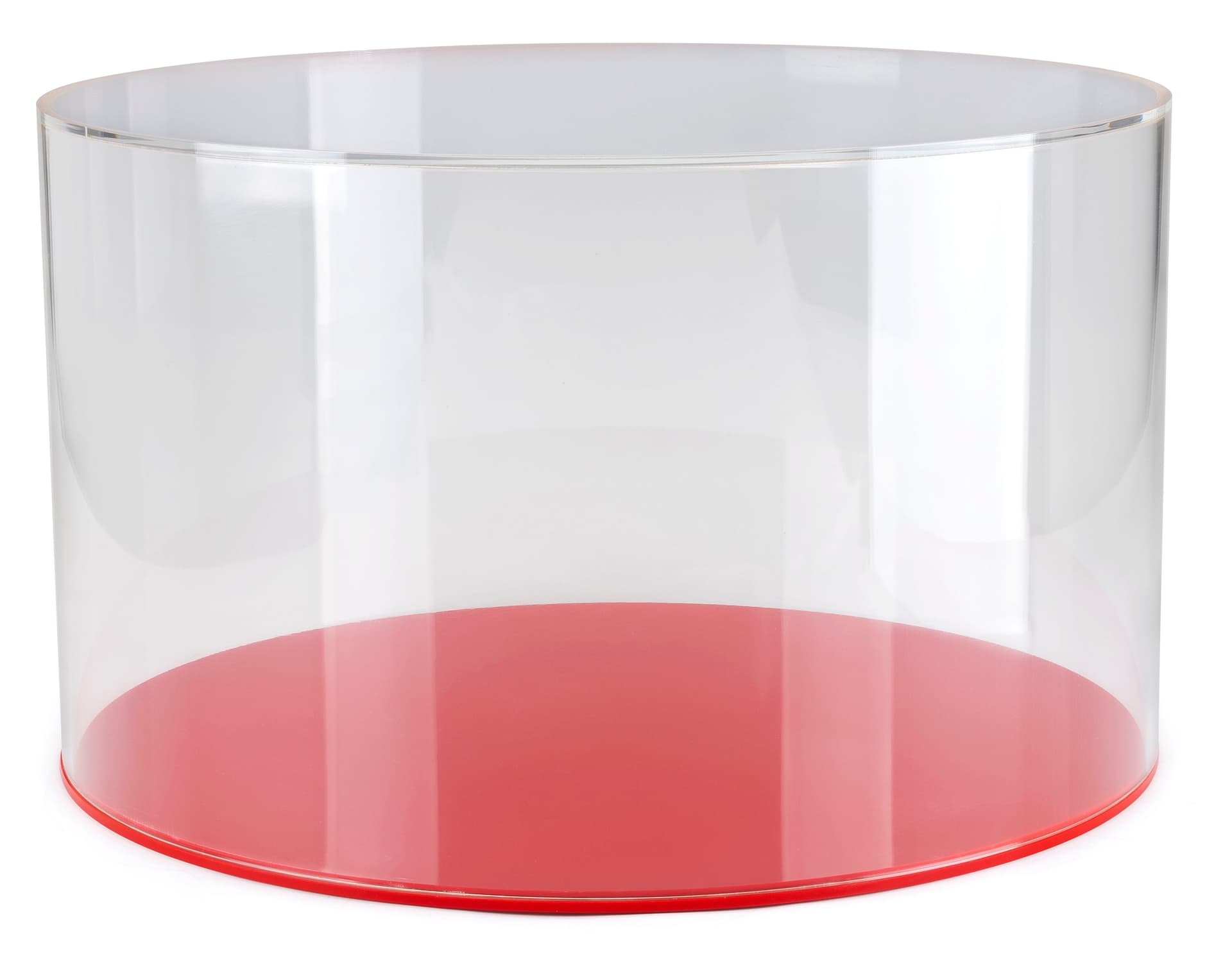 Round Red Display Case | Clear Acrylic Lift-Off Cover | Displays2Go
