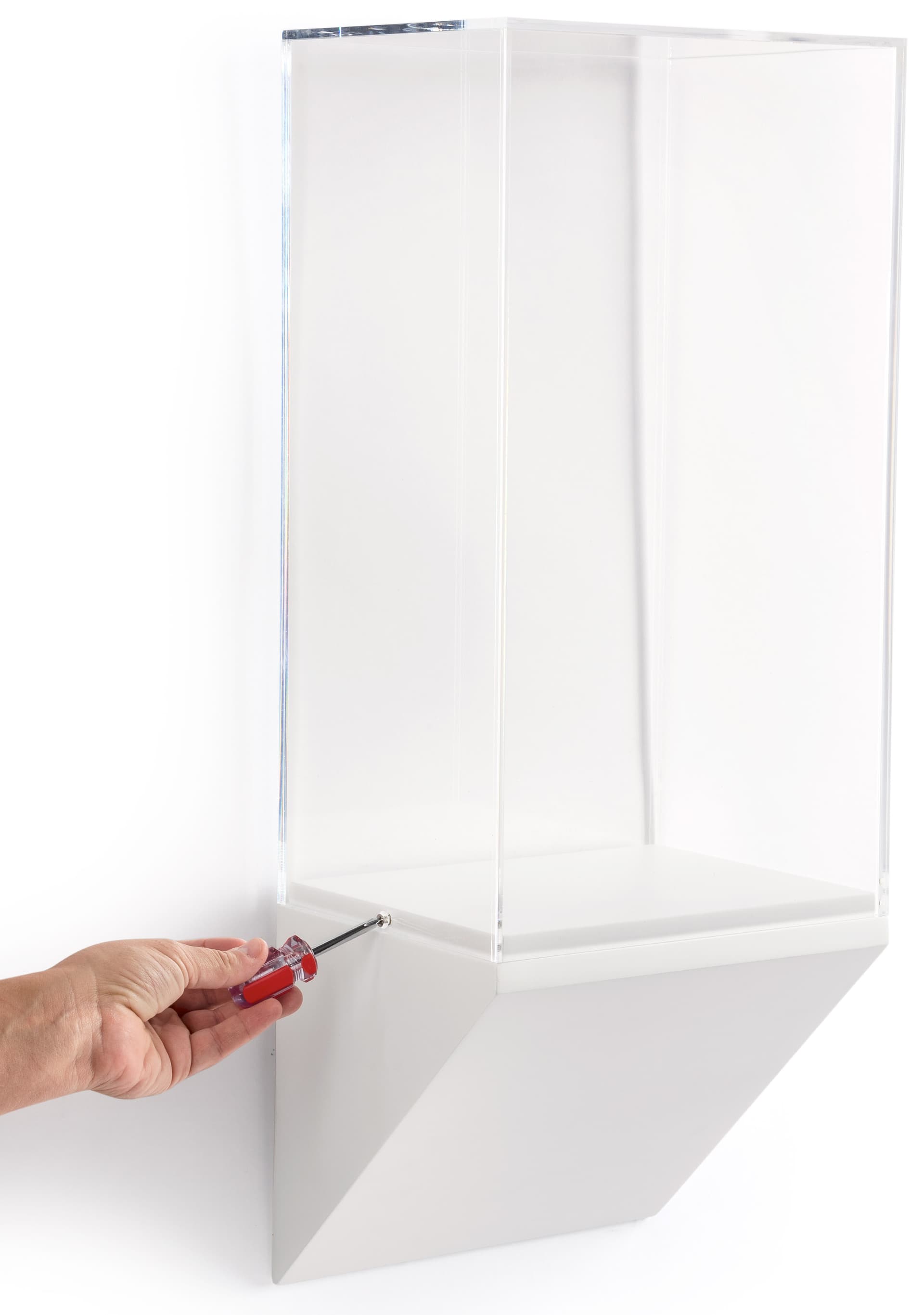 Wedge Pedestal Museum Wall Display | Clear Vitrine on White Shelf ...