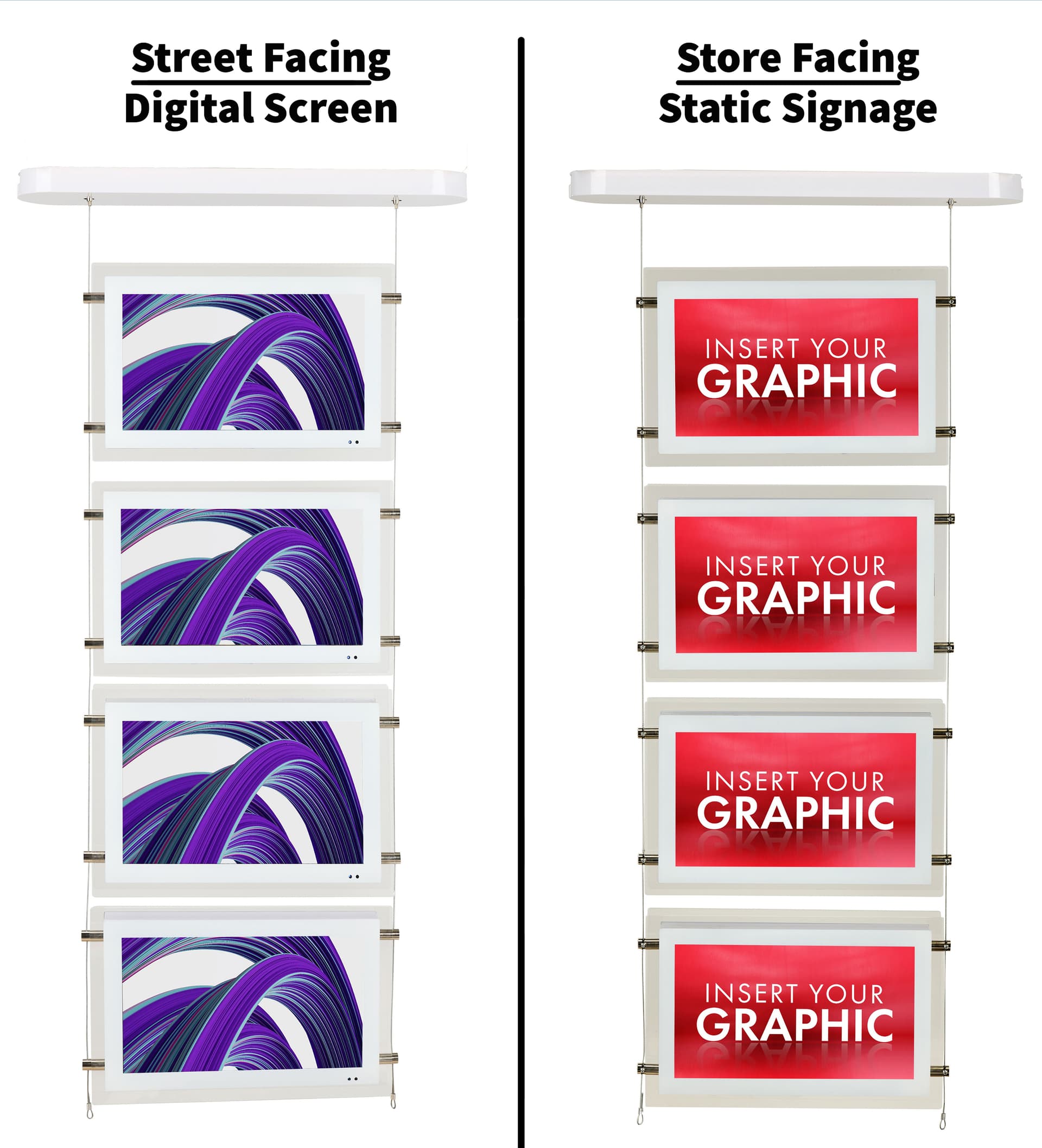 Digital Hanging Window Display | Viewable in Direct Sunlight | Displays2Go