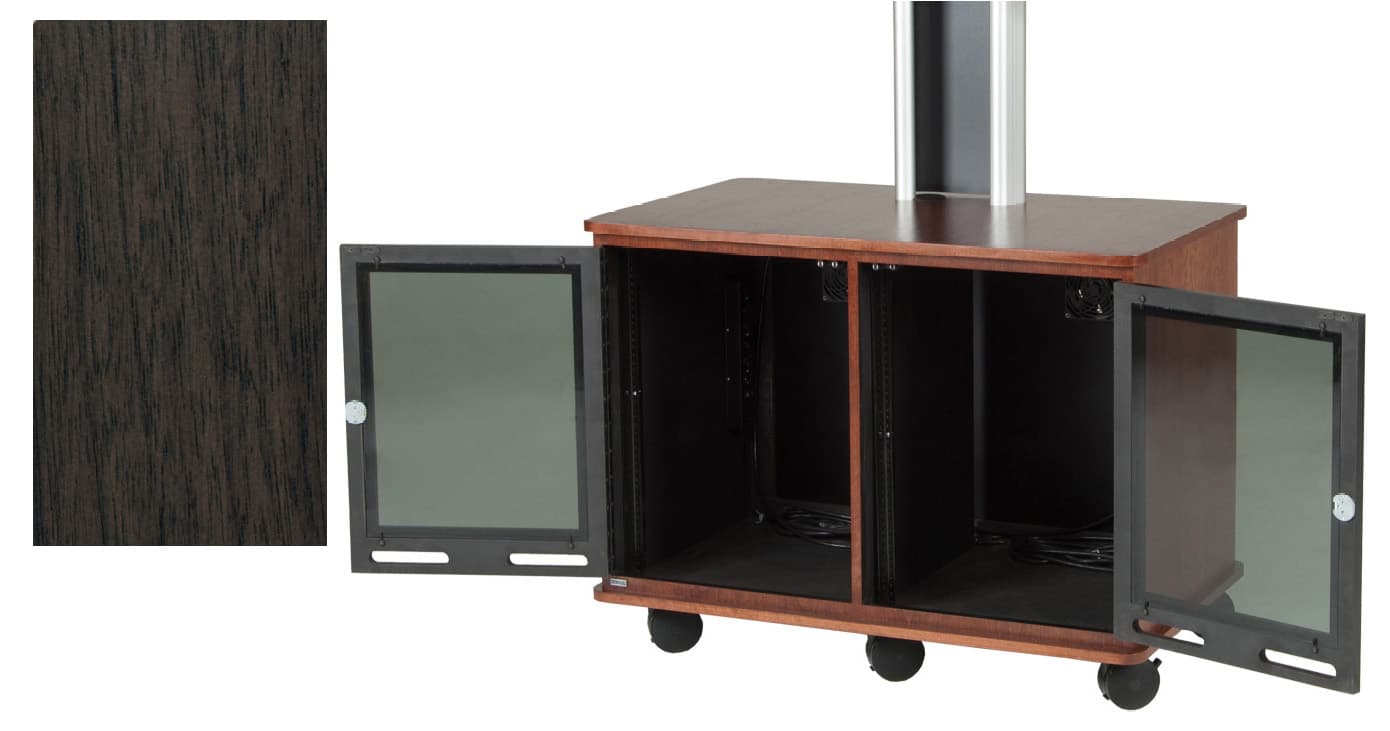 Heritage Walnut Veneer Dual Monitor Trolley | 6 Caster Wheels | Displays2Go