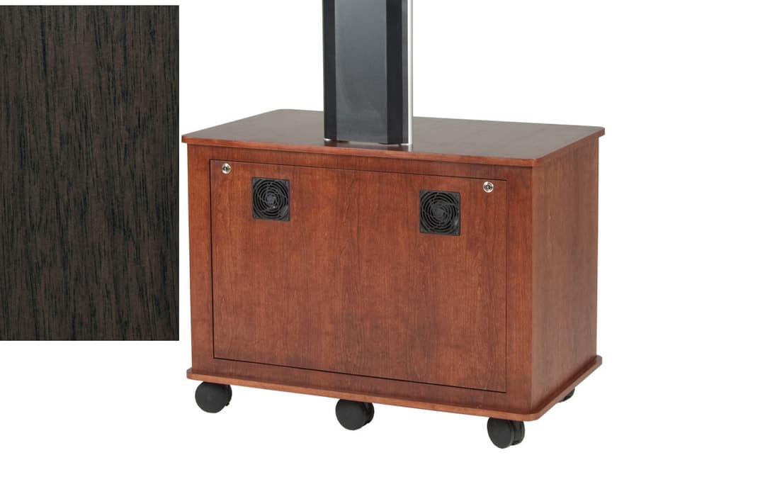 Heritage Walnut Veneer Dual Monitor Trolley | 6 Caster Wheels | Displays2Go