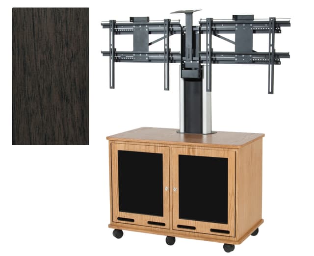 Heritage Walnut Veneer Dual Monitor Trolley | 6 Caster Wheels | Displays2Go