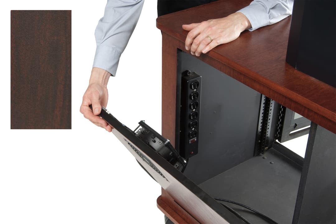 Mahogany Laminate Dual Monitor Trolley | VESA Compatible | Displays2Go